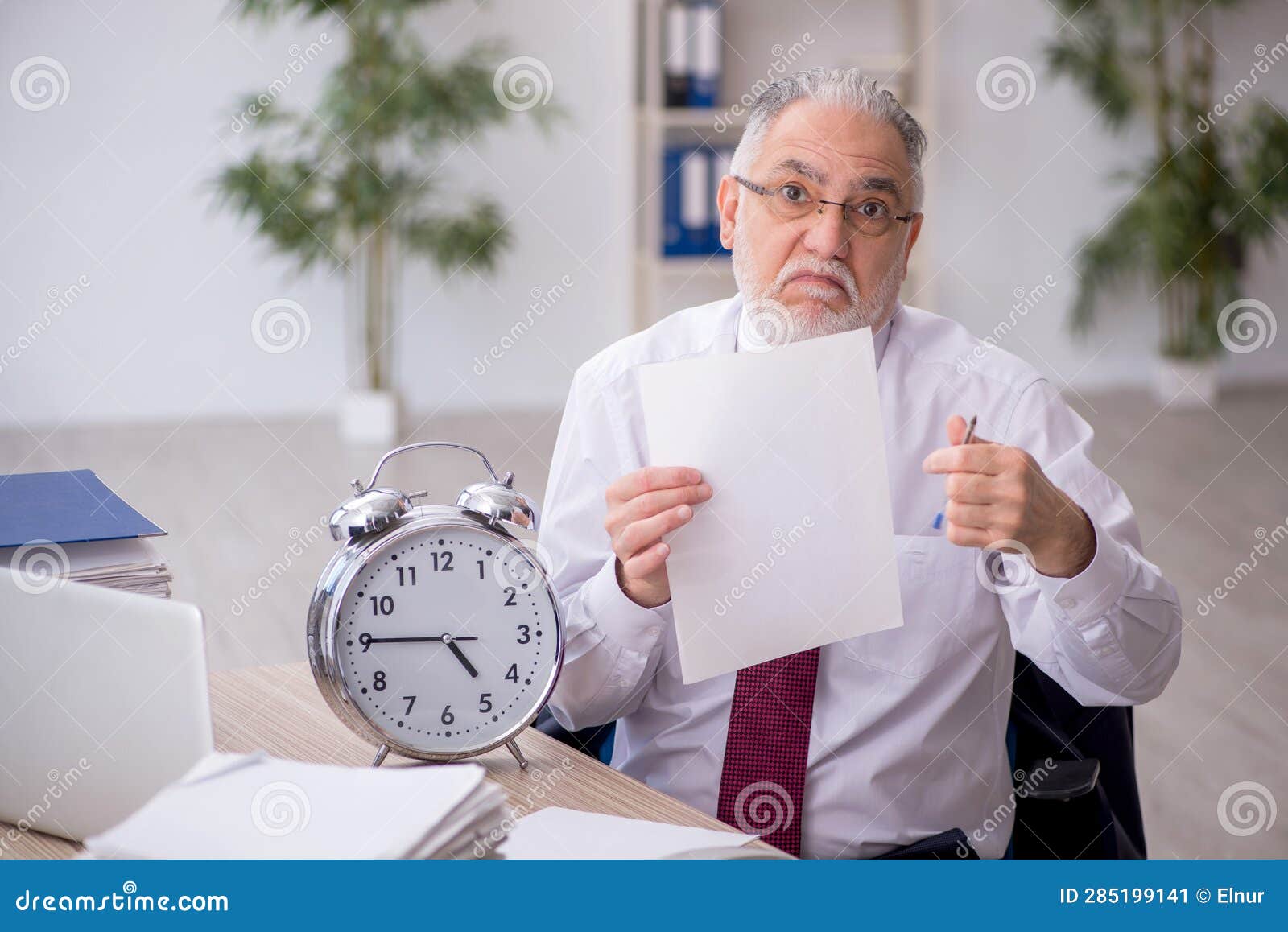 Old Male Employee in Time Management Concept Stock Image - Image of ...