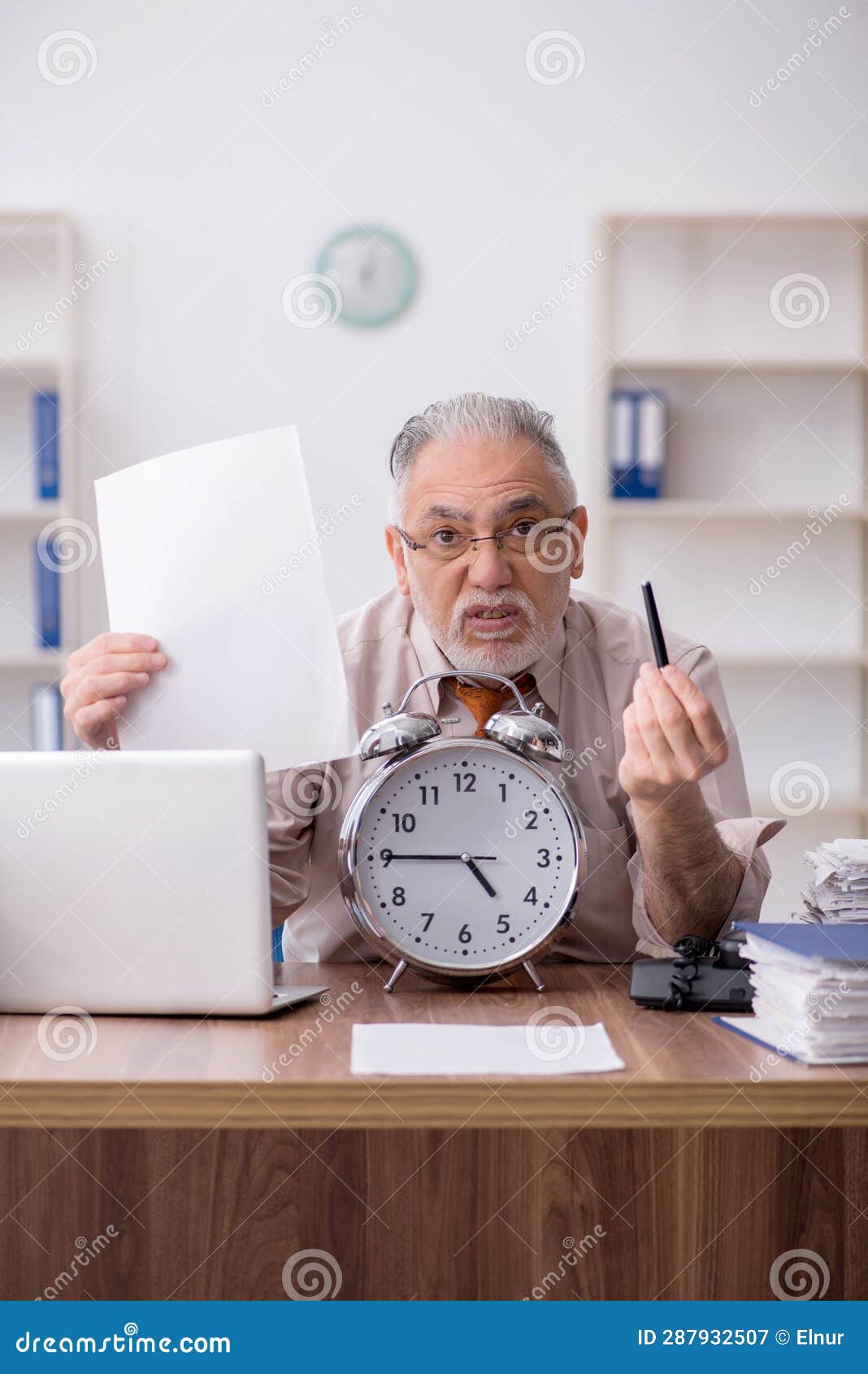Old Male Employee in Time Management Concept Stock Image - Image of ...