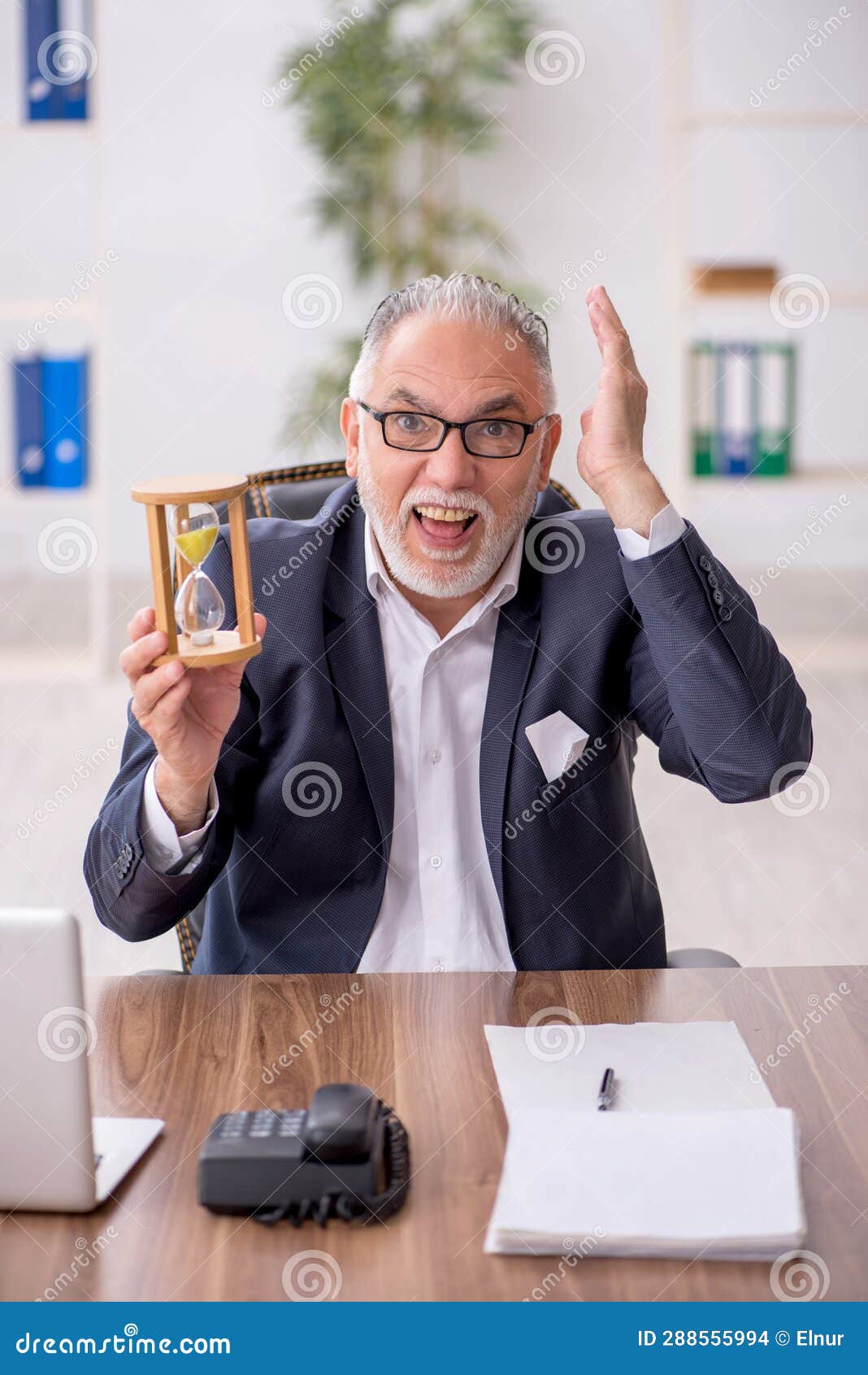 Old Male Employee in Time Management Concept Stock Photo - Image of ...