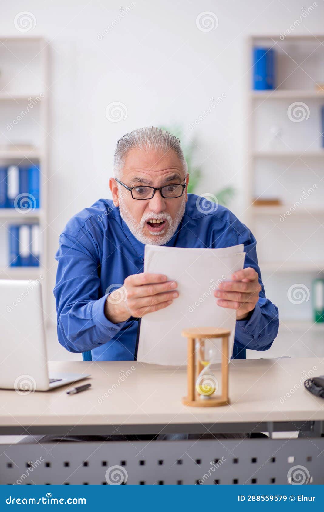 Old Male Employee in Time Management Concept Stock Image - Image of ...
