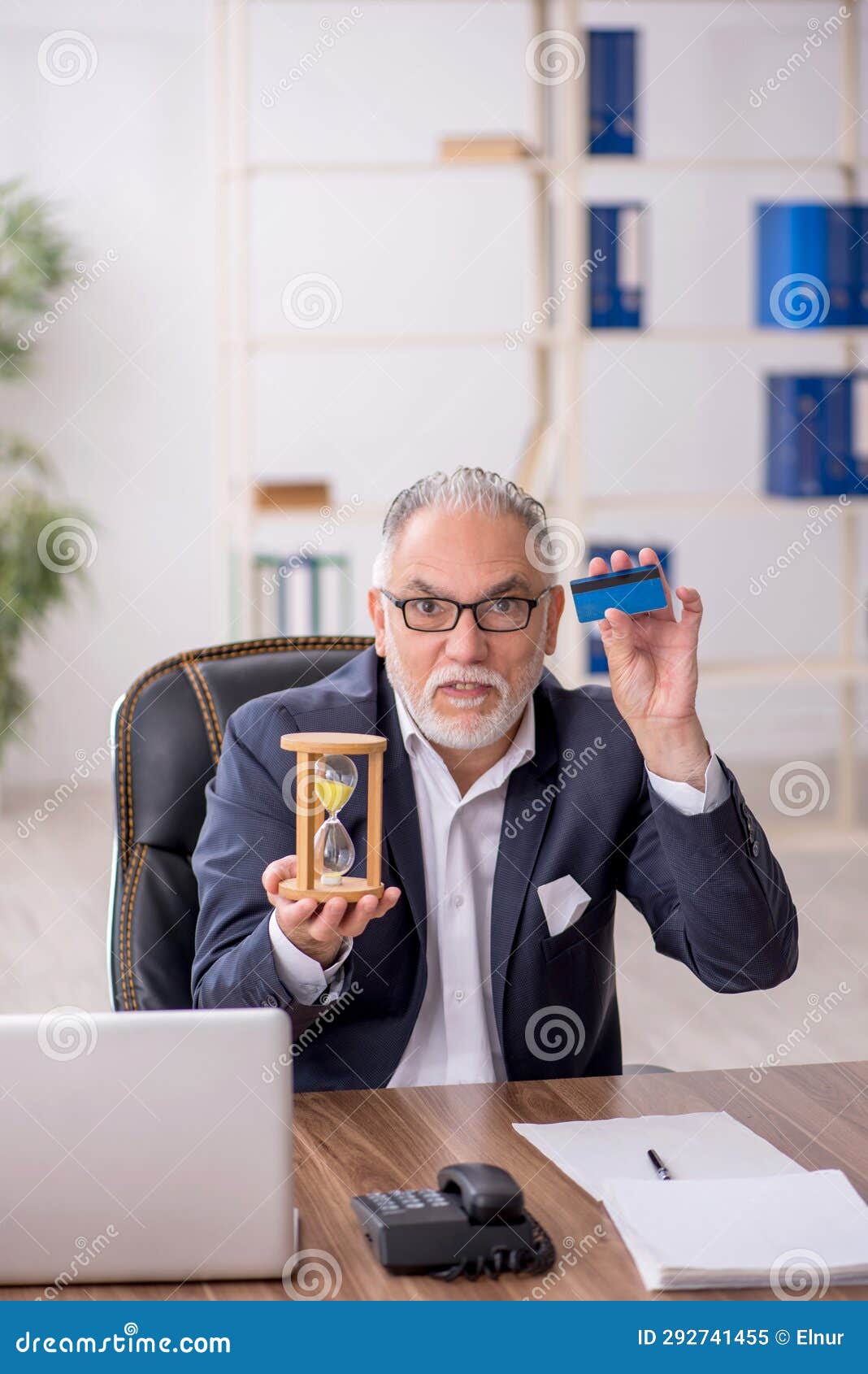 Old Male Employee in Time Management Concept Stock Image - Image of ...