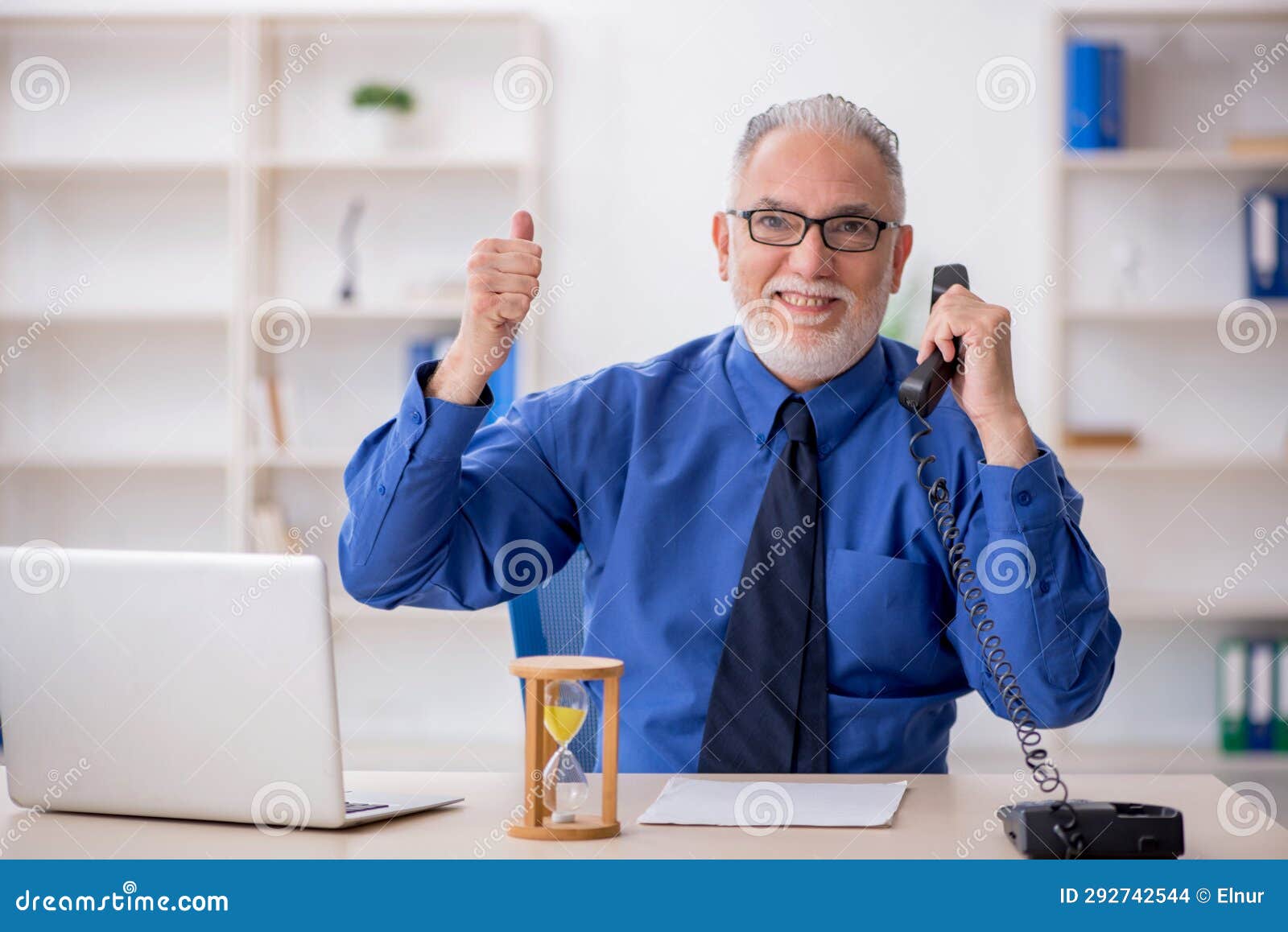 Old Male Employee in Time Management Concept Stock Photo - Image of ...