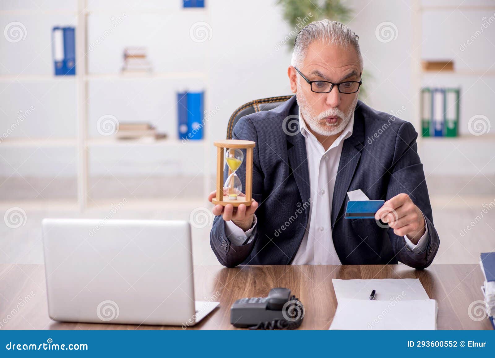 Old Male Employee in Time Management Concept Stock Photo - Image of ...