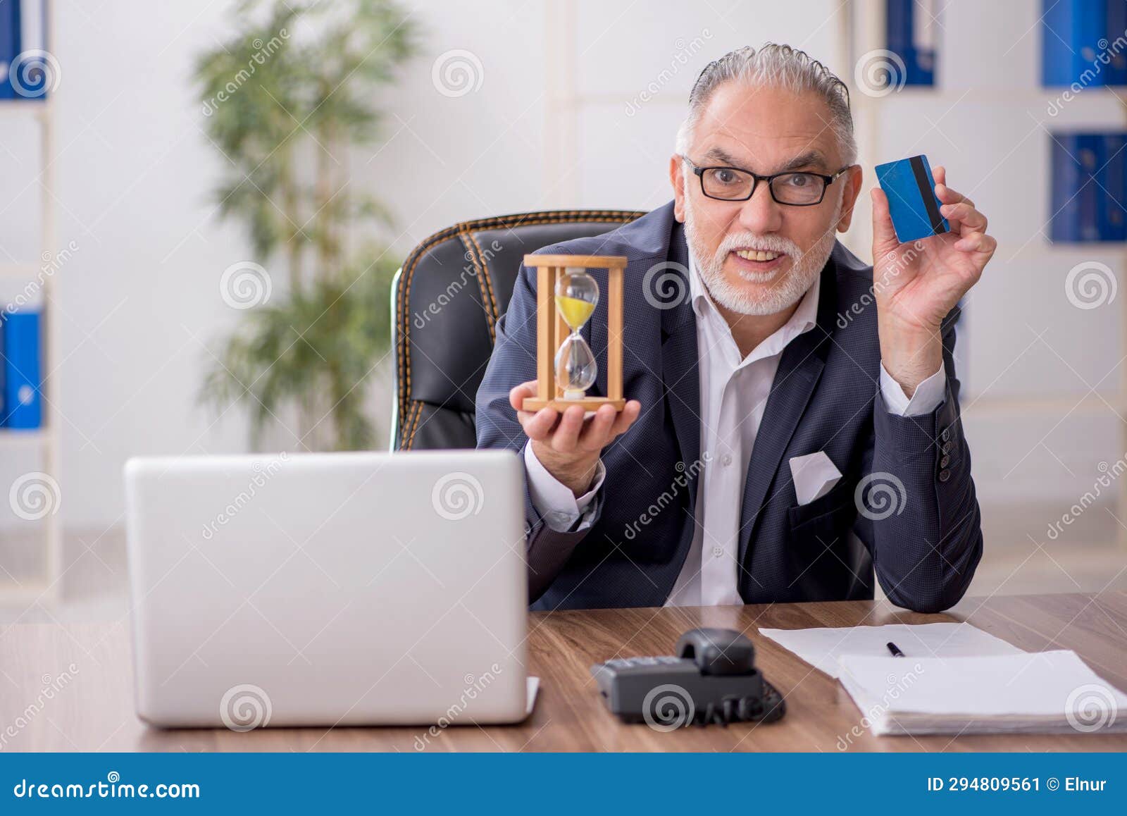 Old Male Employee in Time Management Concept Stock Image - Image of ...