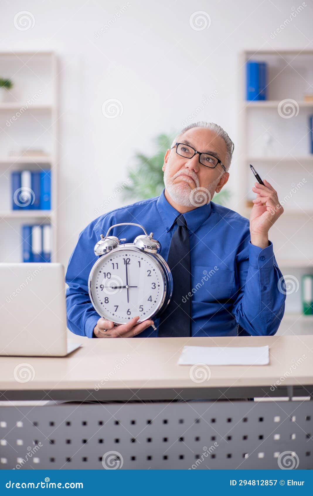 Old Male Employee in Time Management Concept Stock Image - Image of ...