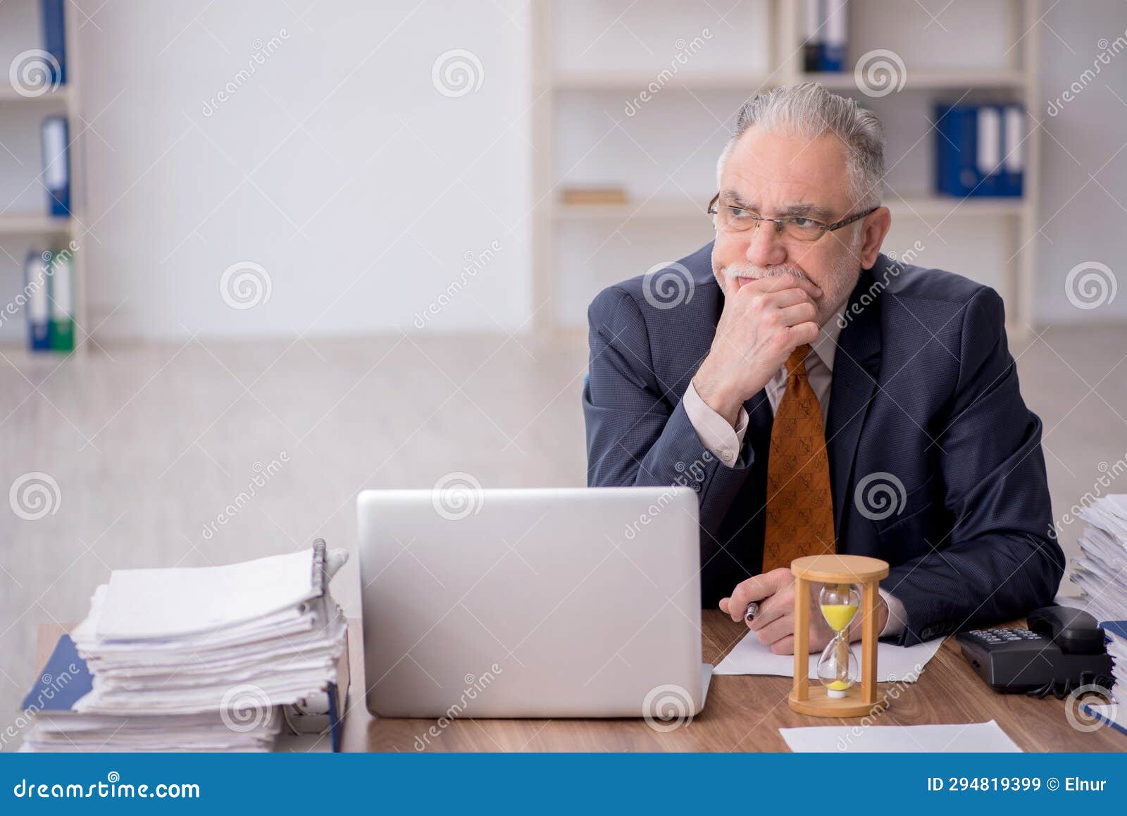 Old Male Employee in Time Management Concept Stock Image - Image of ...