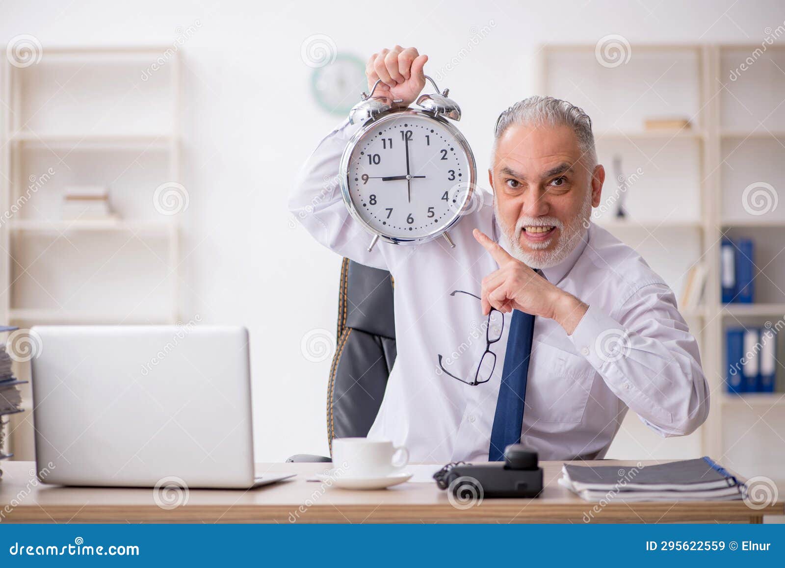 Old Male Employee in Time Management Concept Stock Image - Image of ...