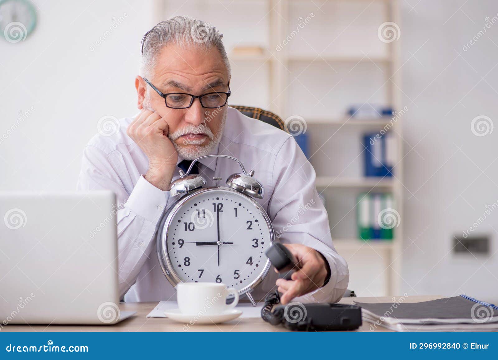 Old Male Employee in Time Management Concept Stock Photo - Image of ...