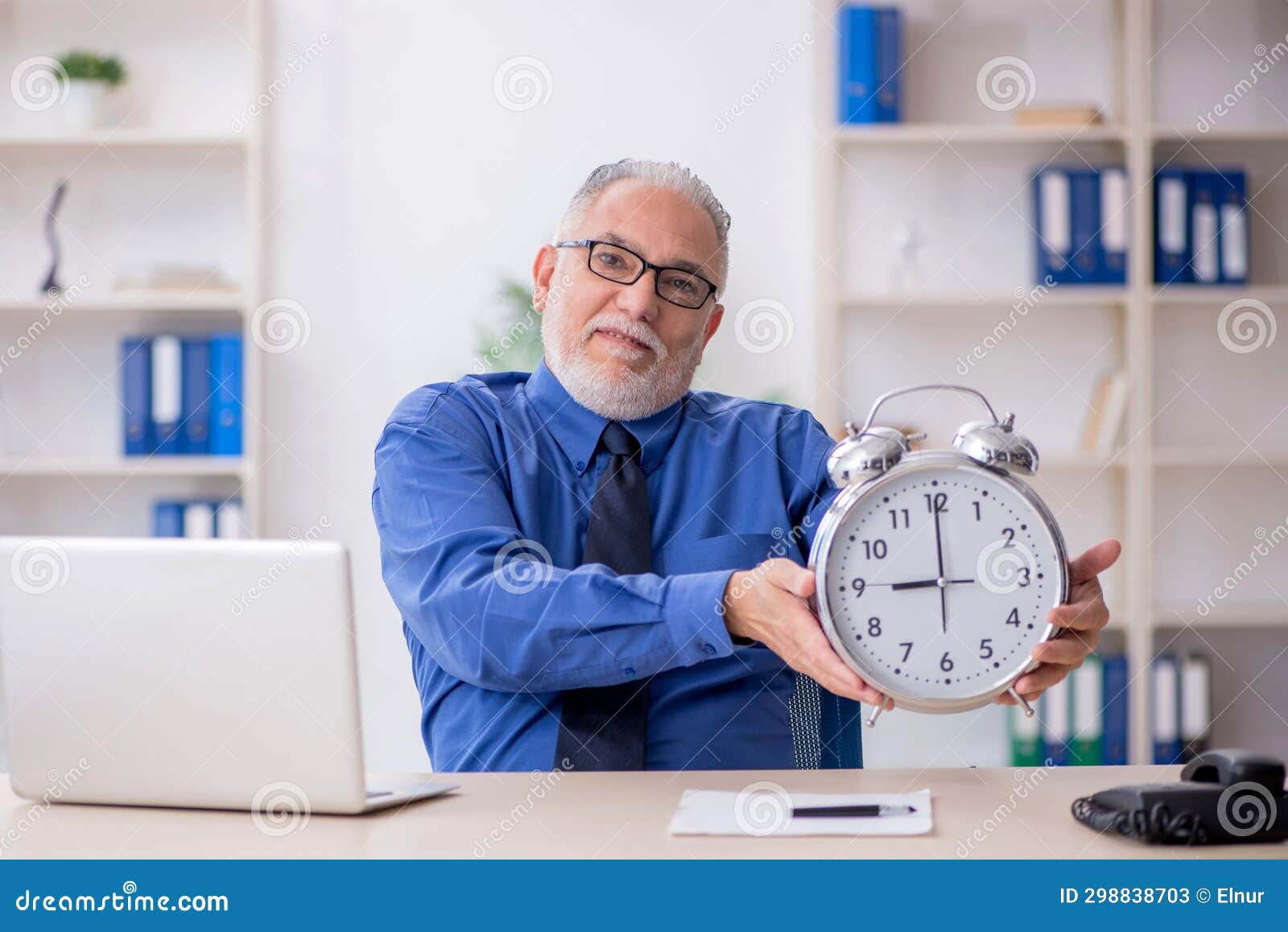 Old Male Employee in Time Management Concept Stock Image - Image of ...