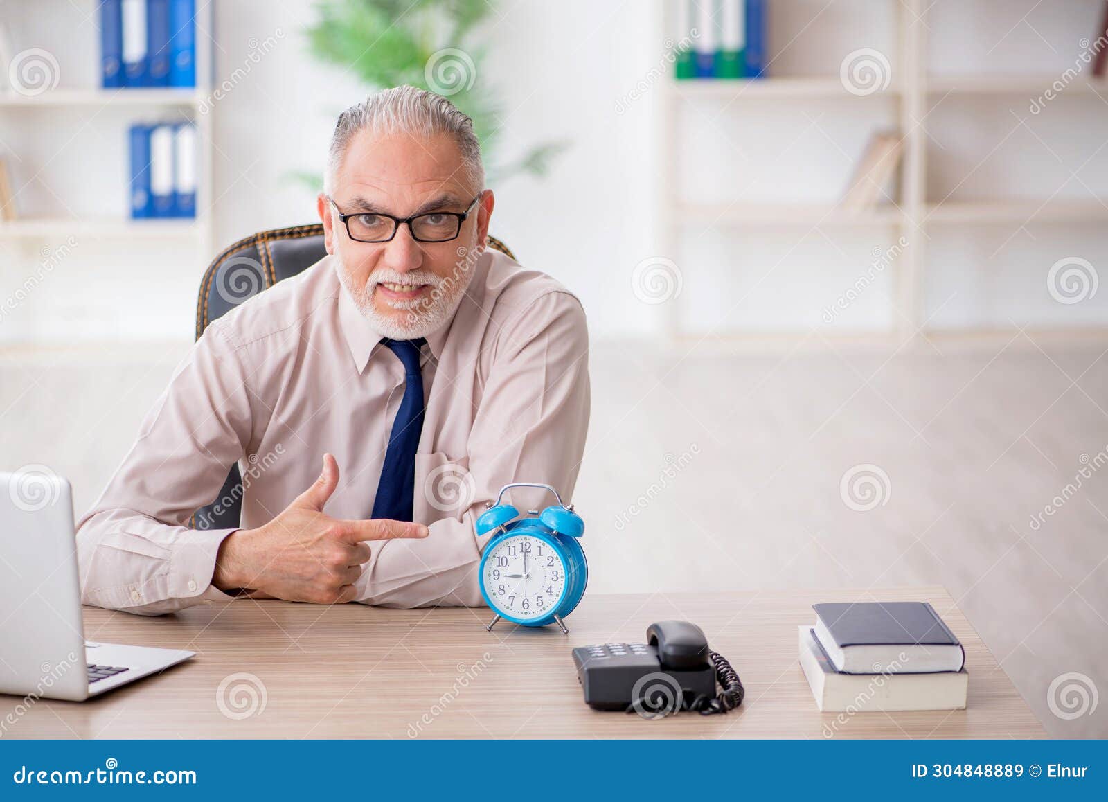 Old Male Employee in Time Management Concept Stock Image - Image of ...