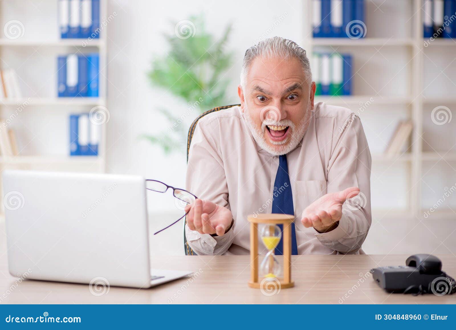 Old Male Employee in Time Management Concept Stock Photo - Image of ...