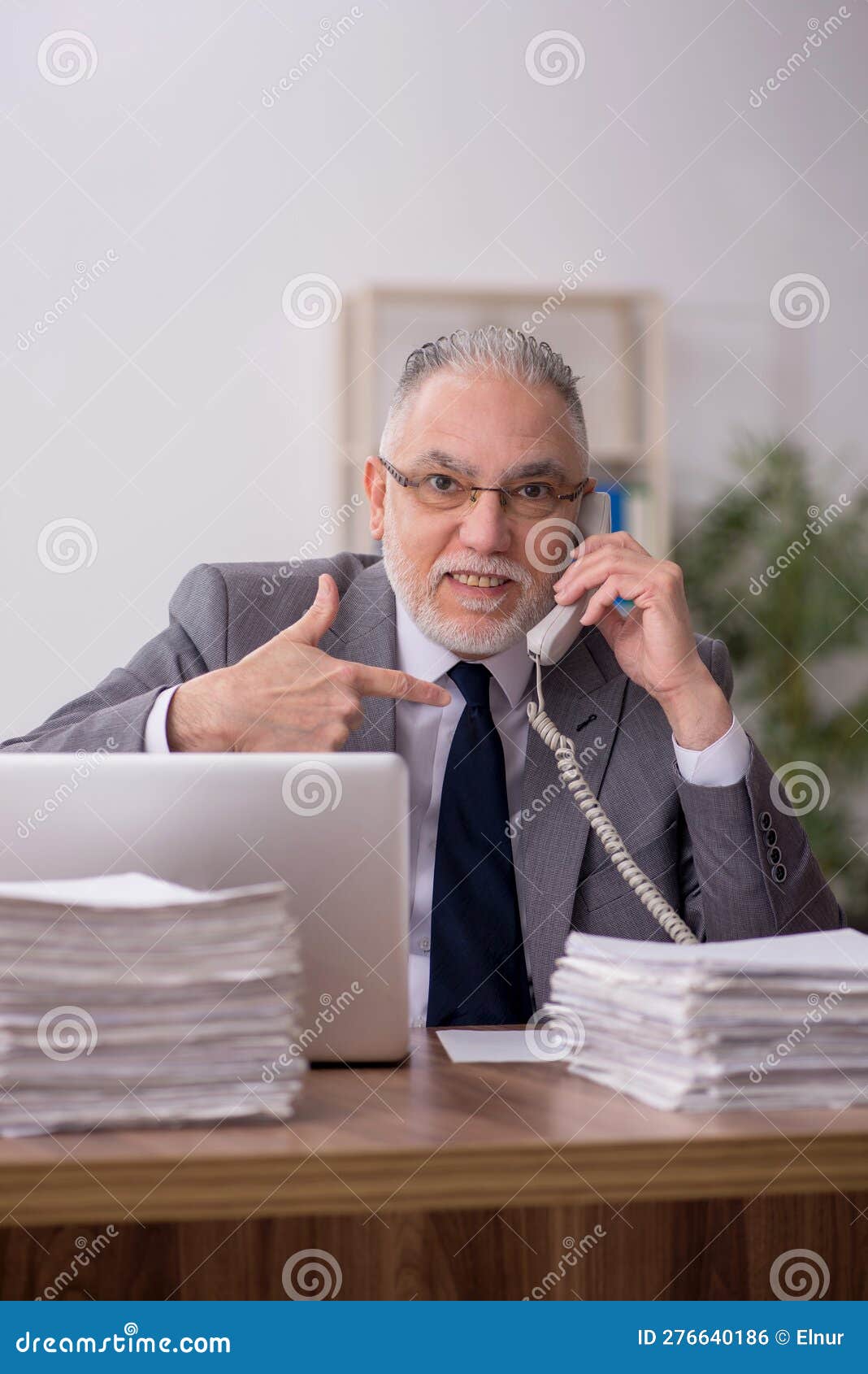 Old Male Employee and Too Much Work at Workplace Stock Photo - Image of ...