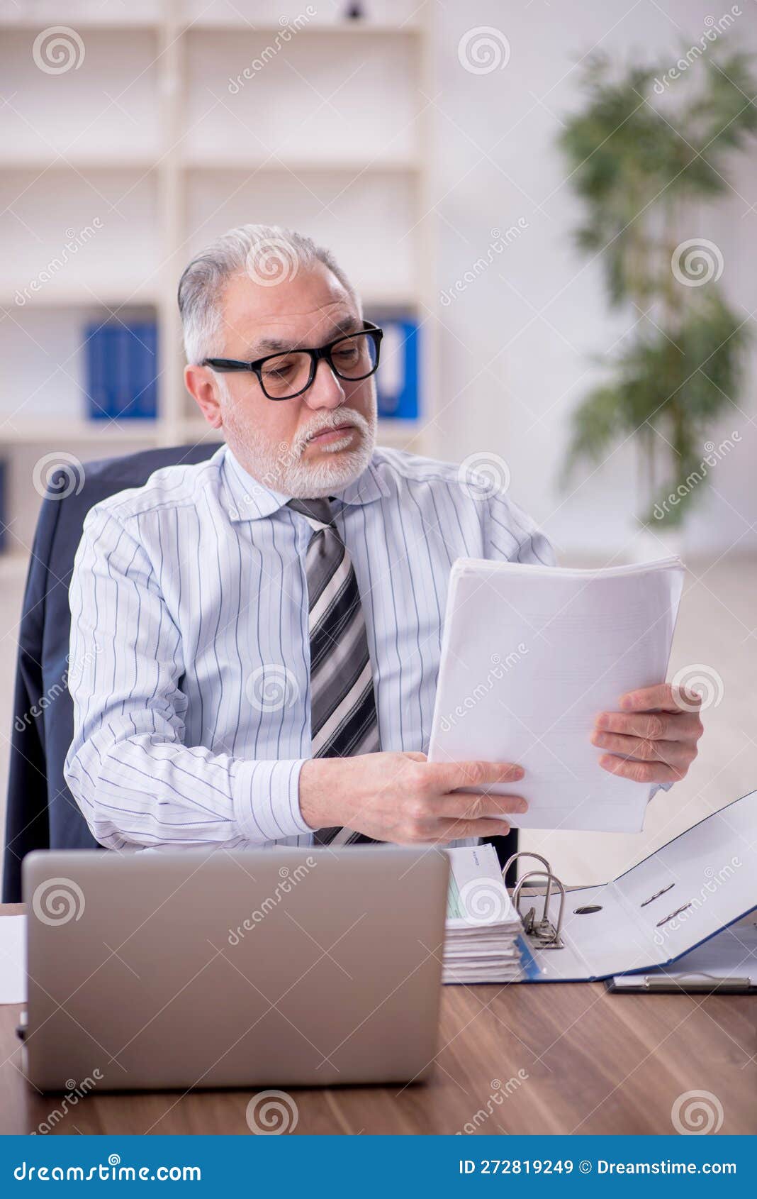 Old Male Employee and Too Much Work at Workplace Stock Image - Image of ...
