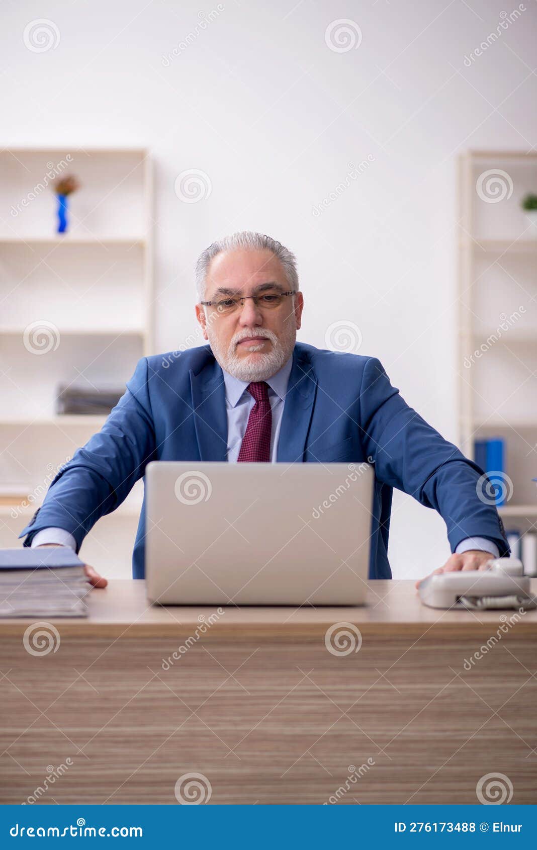 Old Male Employee and Too Much Work at Workplace Stock Photo - Image of ...