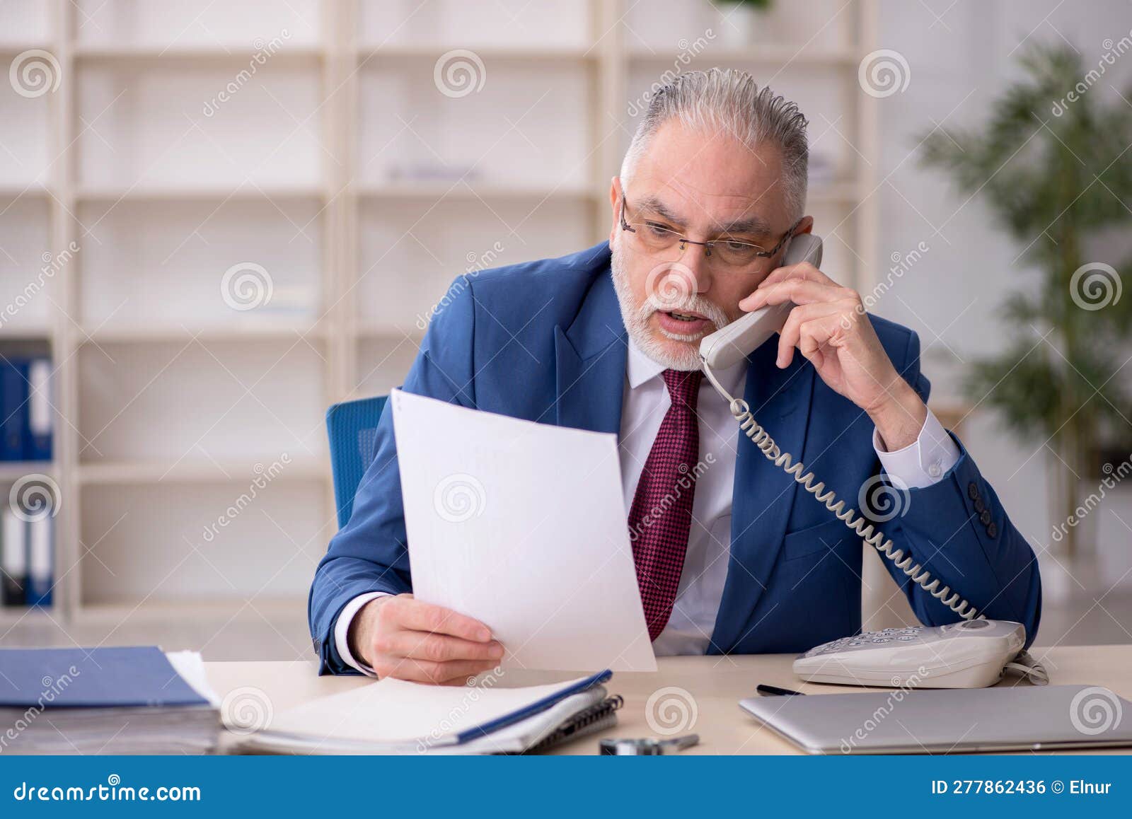 Old Male Employee and Too Much Work at Workplace Stock Photo - Image of ...