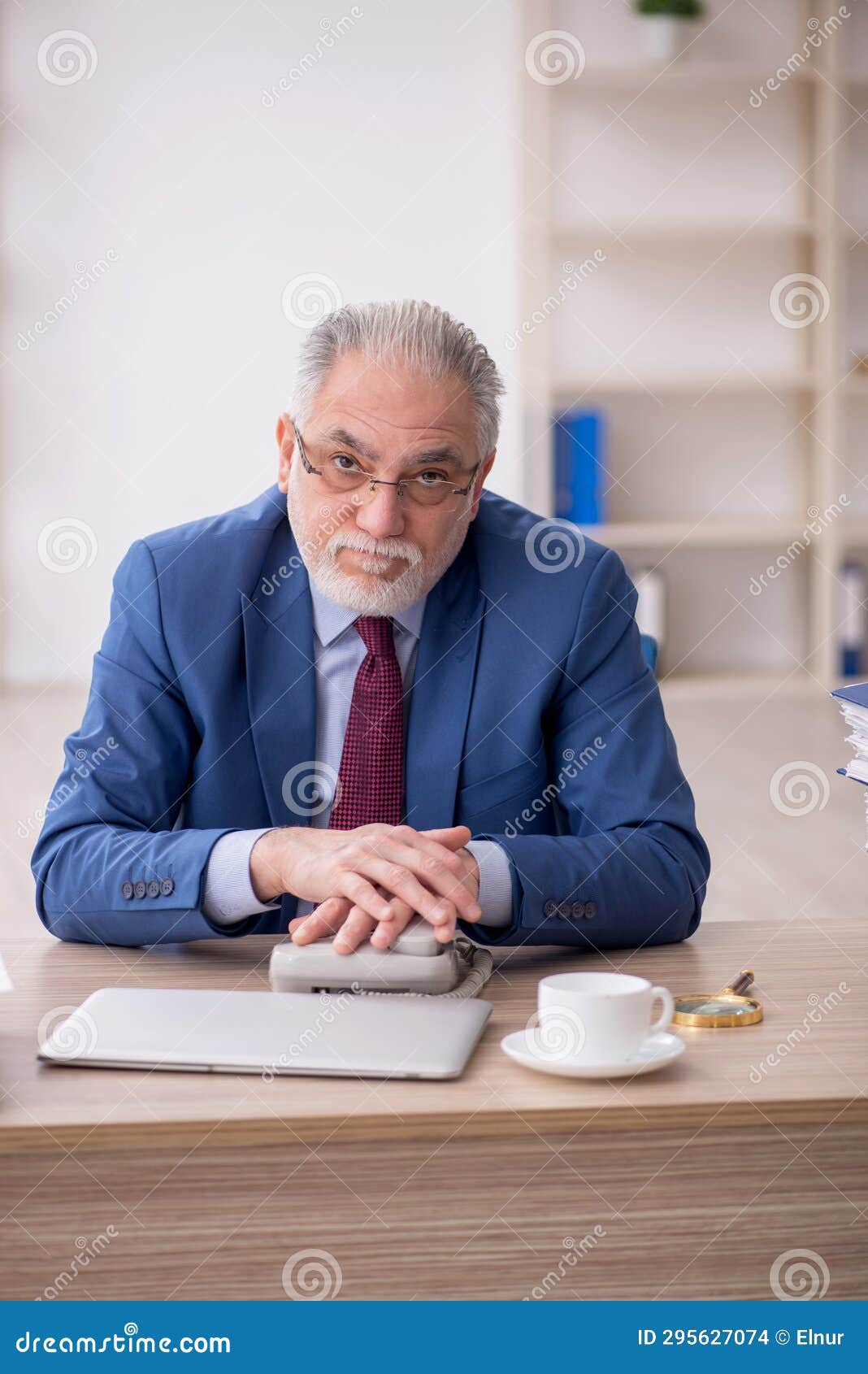 Old Male Employee and Too Much Work at Workplace Stock Photo - Image of ...
