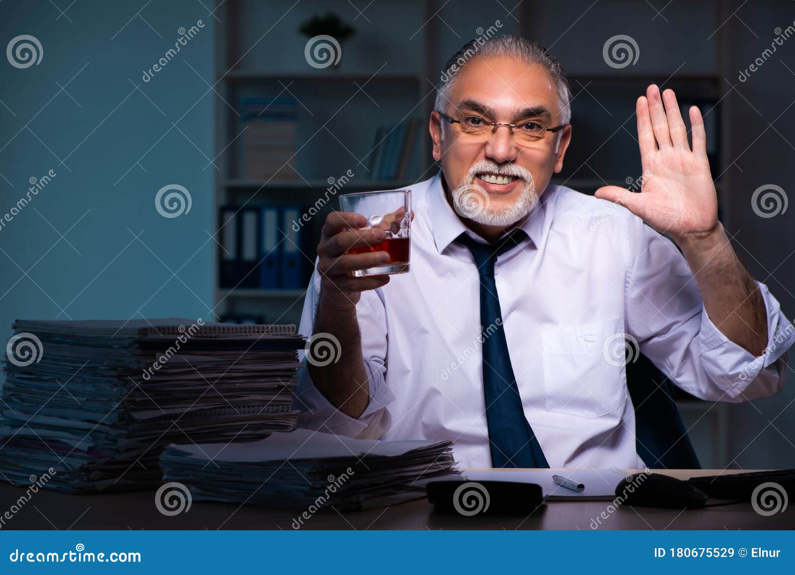 Old Male Employee Working Late in the Office Stock Image - Image of ...