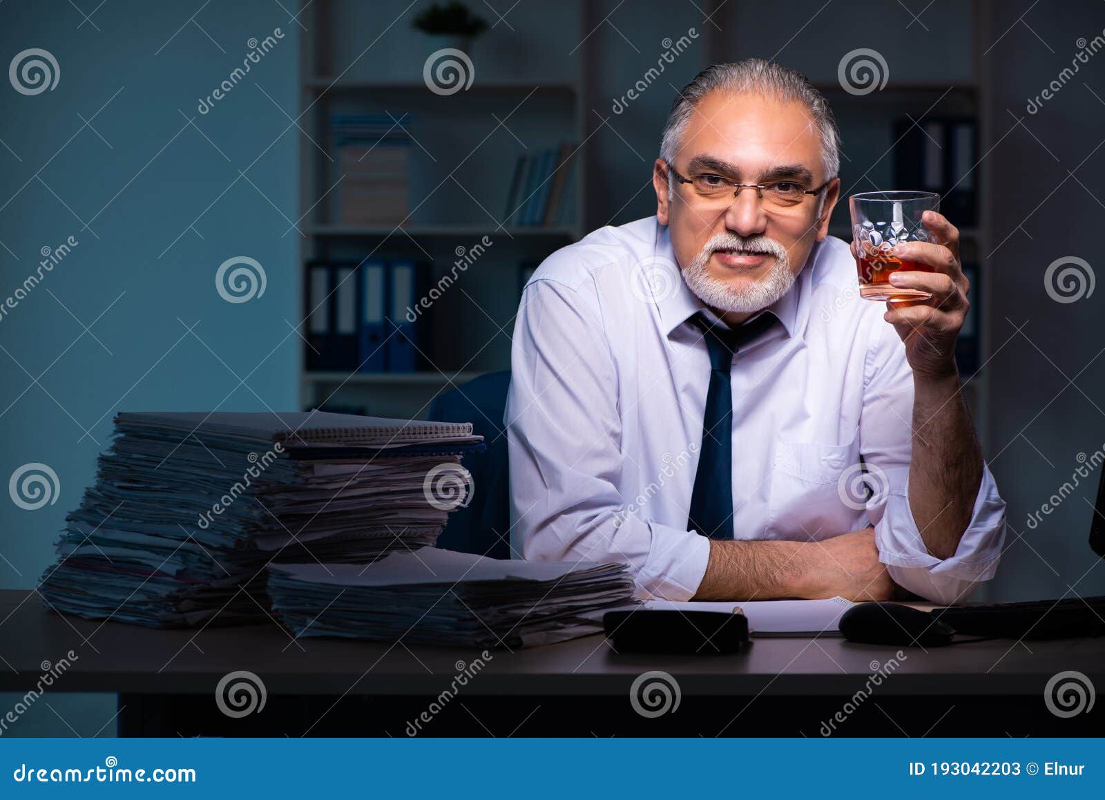 Old Male Employee Working Late in the Office Editorial Stock Photo ...