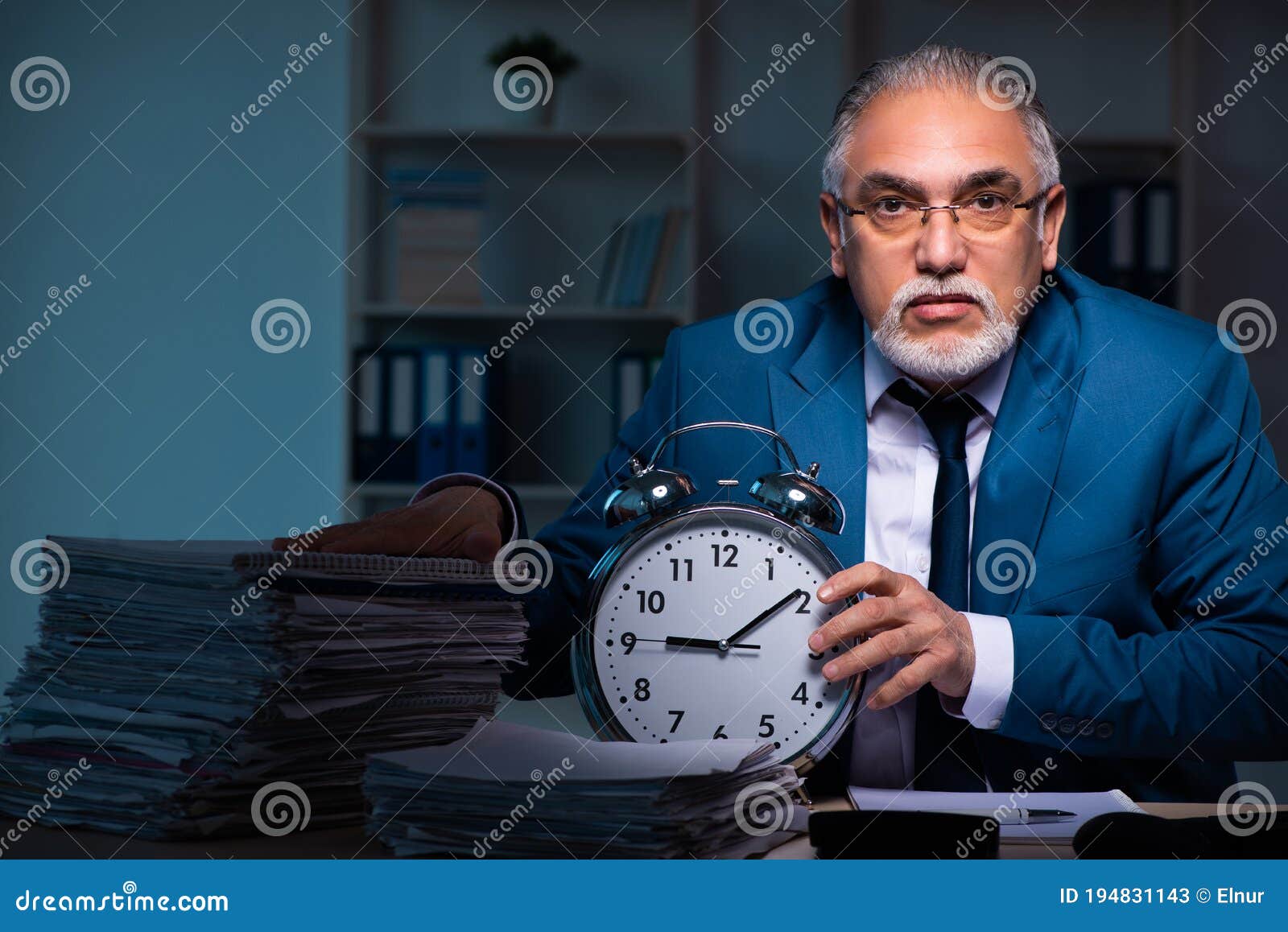 Old Male Employee Working Late in the Office Stock Image - Image of ...