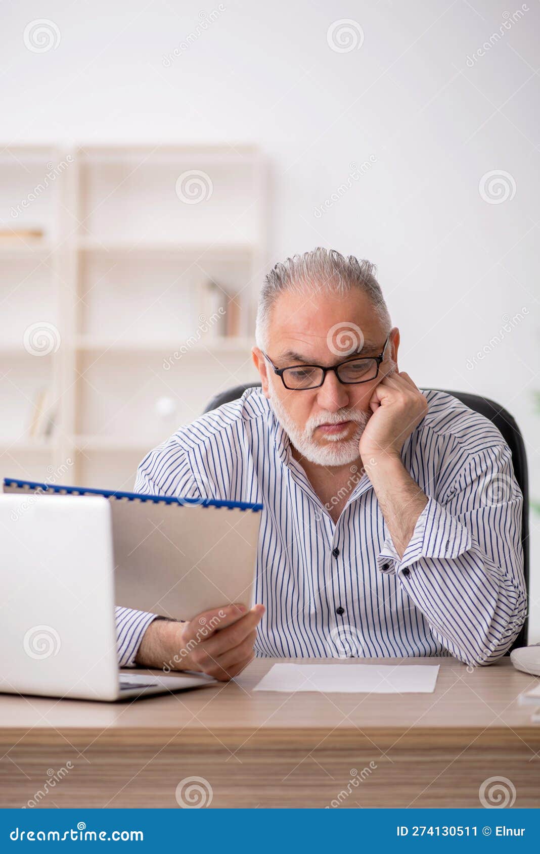Old Male Employee Working in the Office Stock Image - Image of thinking ...