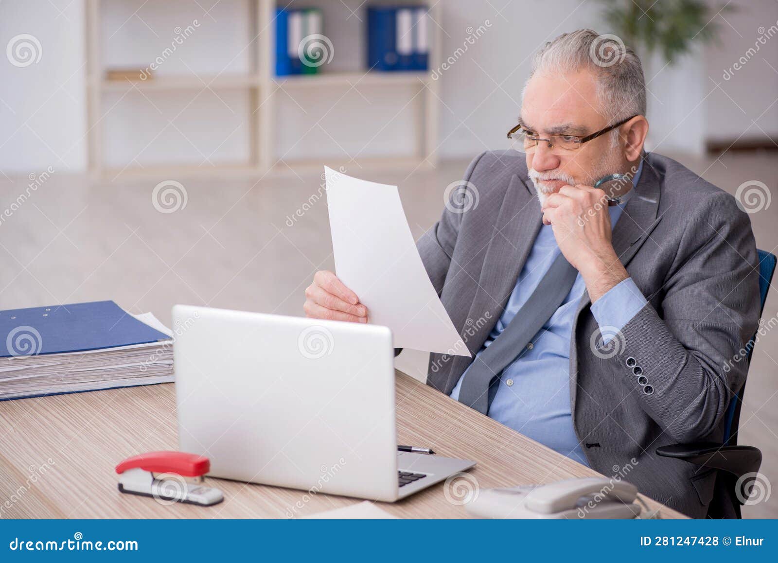 Old Male Employee Working in the Office Stock Photo - Image of blank ...