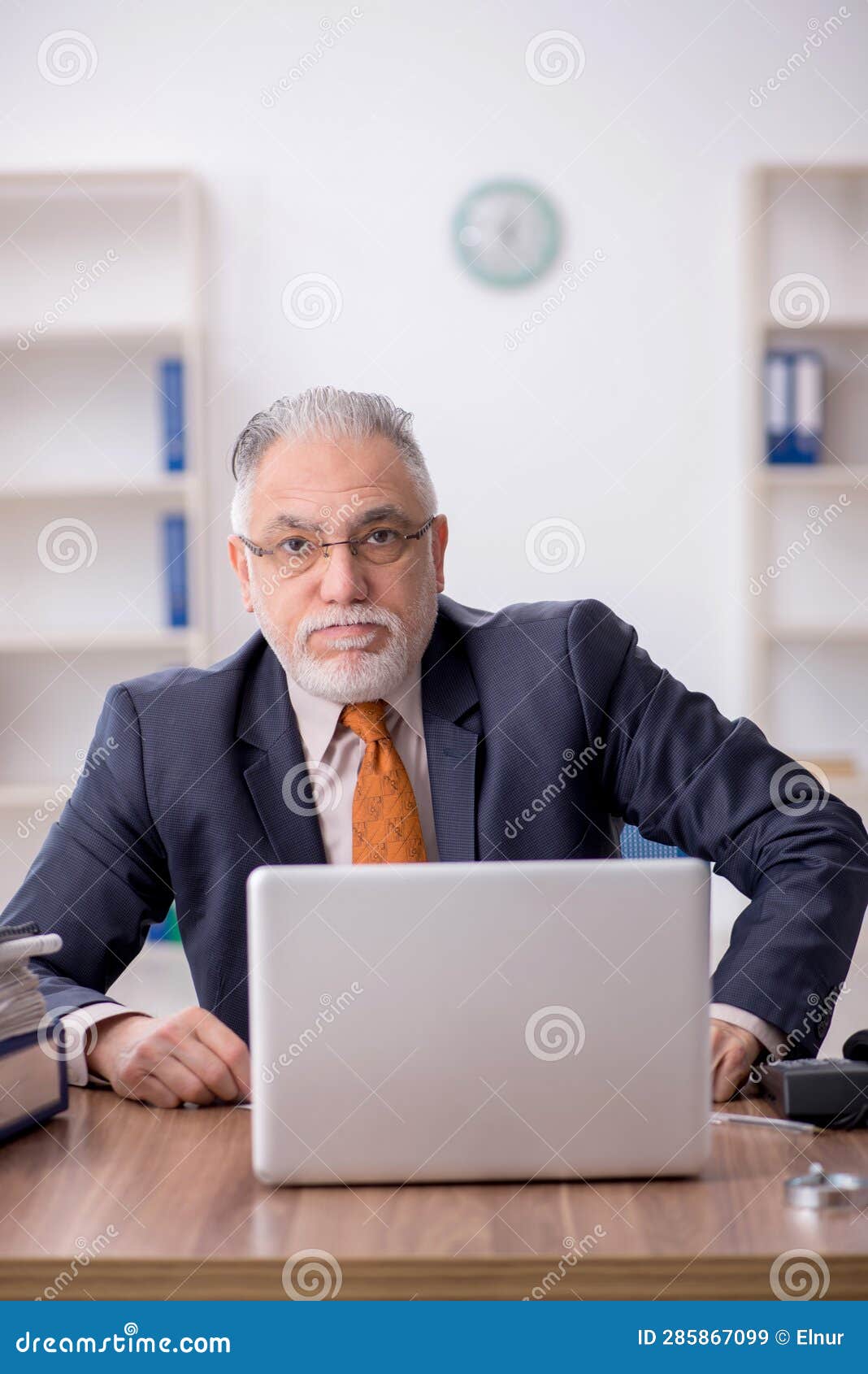 Old Male Employee Working in the Office Stock Image - Image of papers ...
