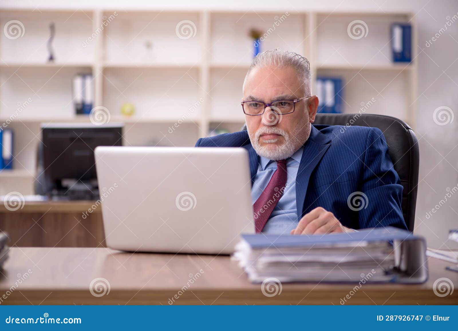 Old Male Employee Working in the Office Stock Image - Image of analyst ...