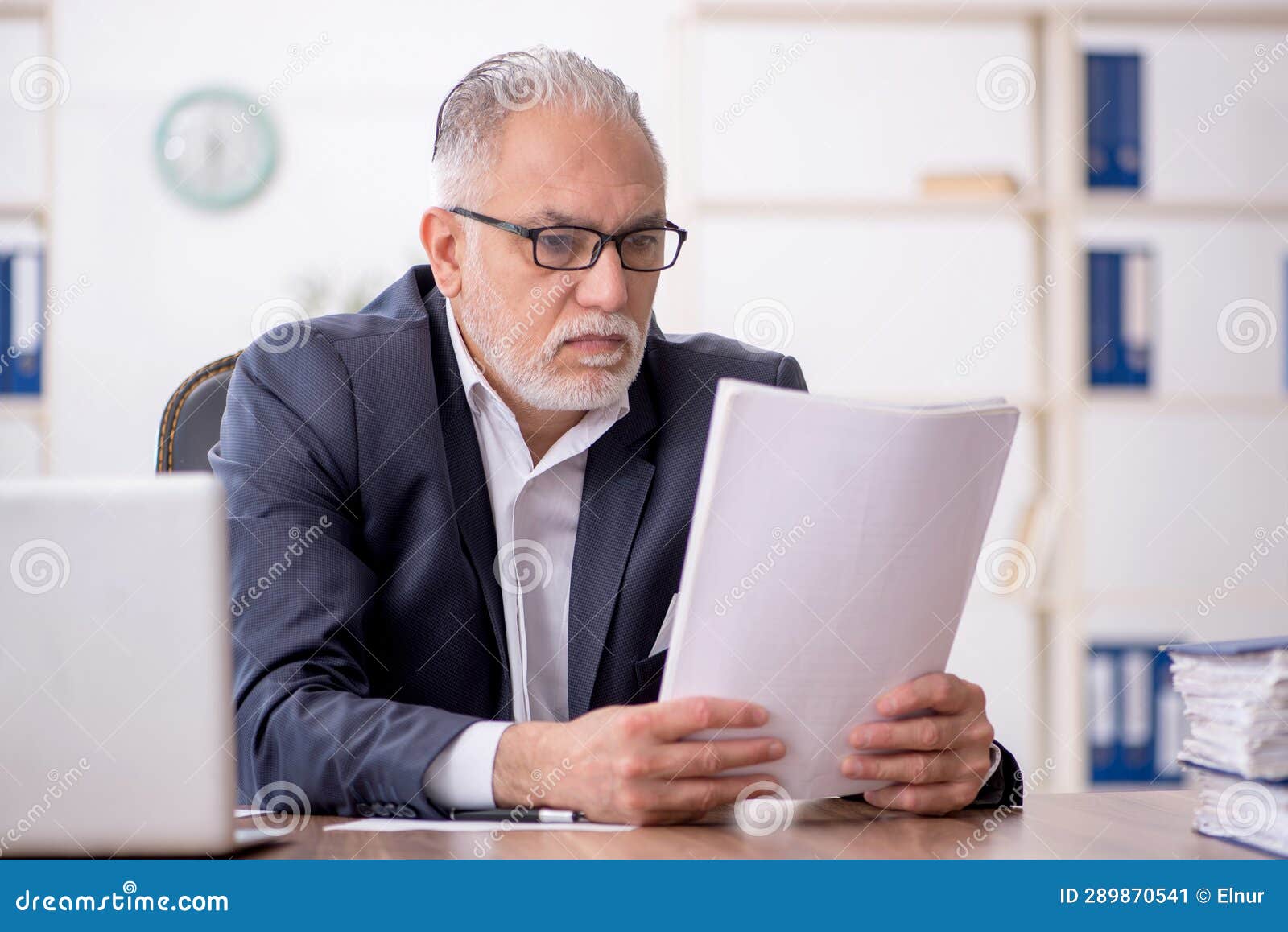 Old Male Employee Working in the Office Stock Image - Image of laptop ...