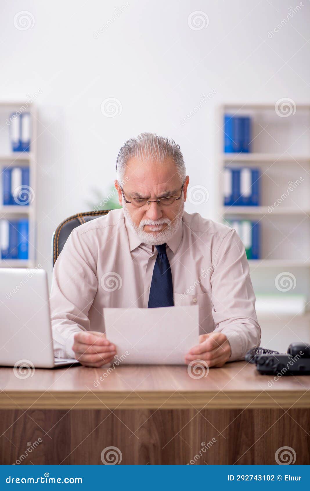 Old Male Employee Working in the Office Stock Photo - Image of office ...
