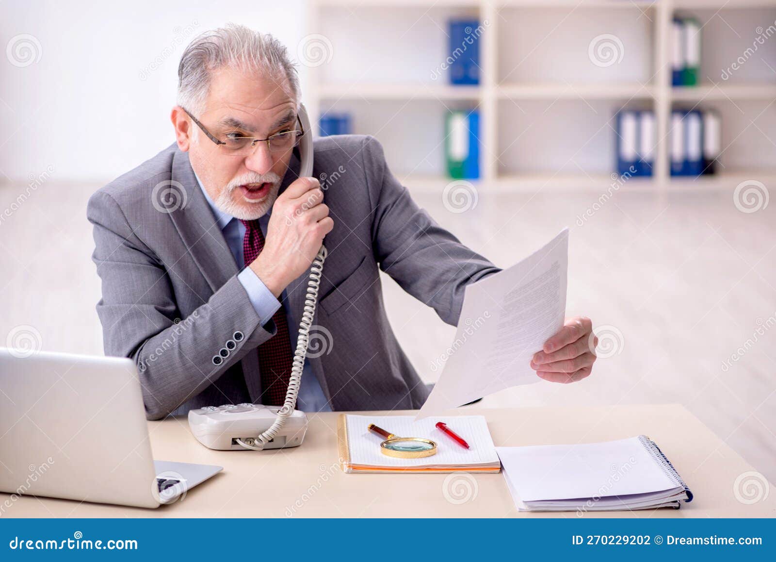 Old Male Employee Working in the Office Stock Photo - Image of ...