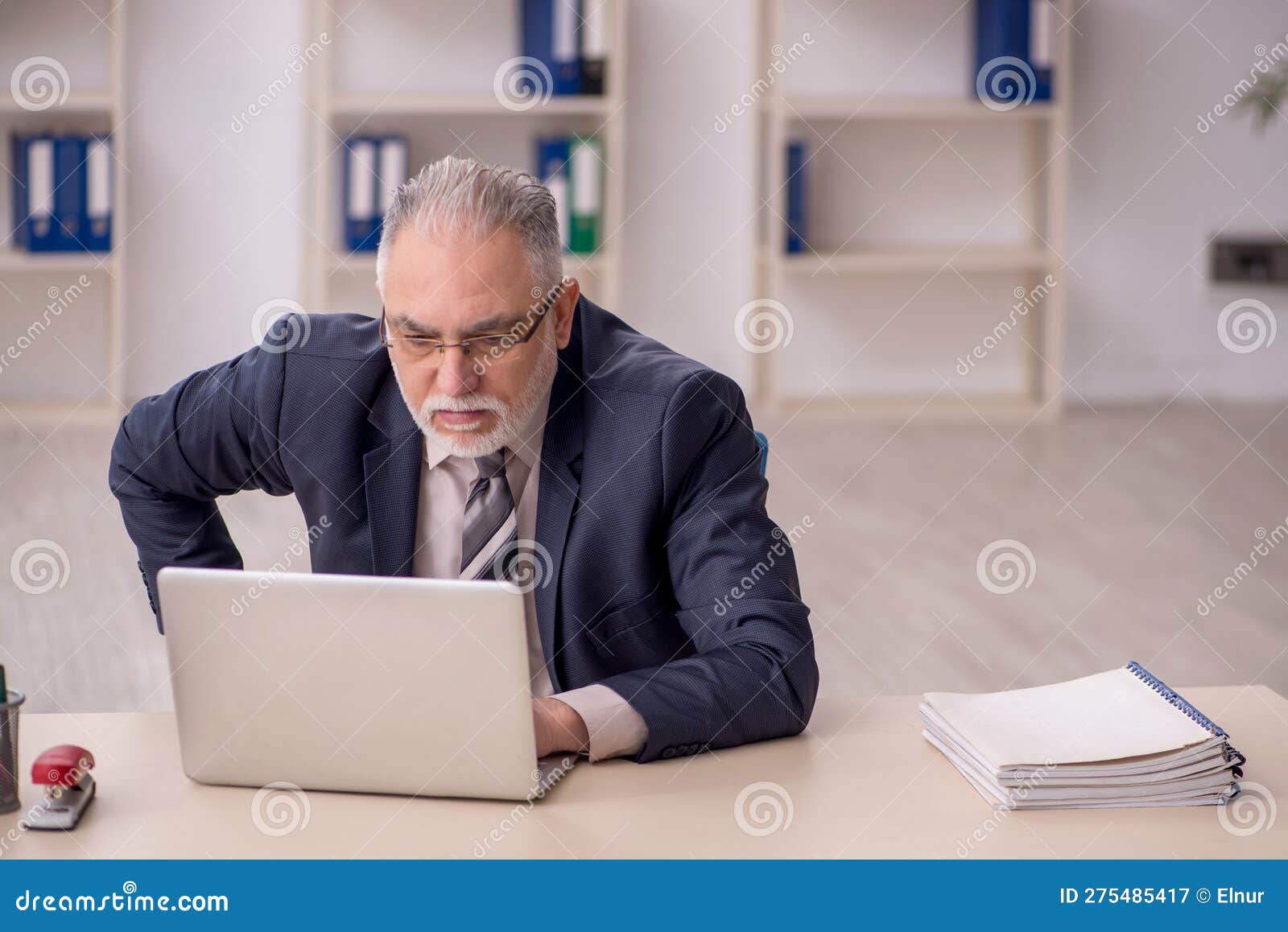 Old Male Employee Working in the Office Stock Image - Image of pile ...