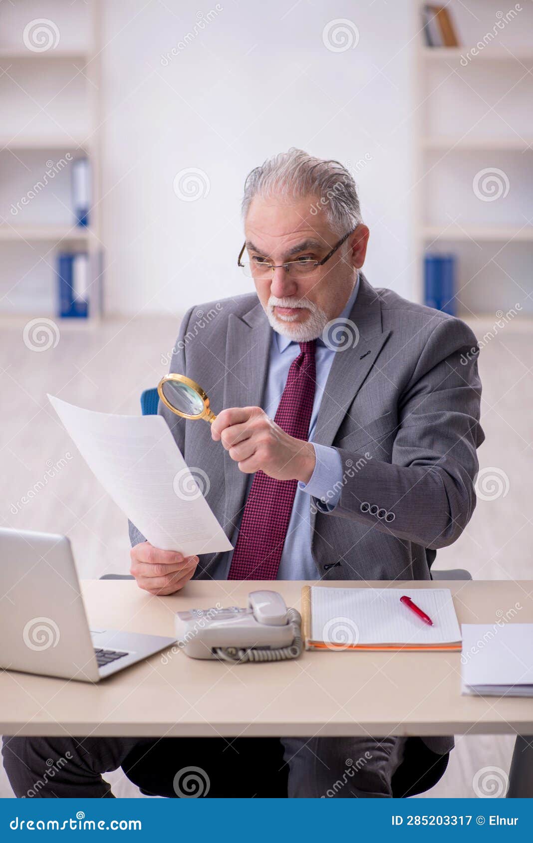 Old Male Employee Working in the Office Stock Image - Image of reading ...