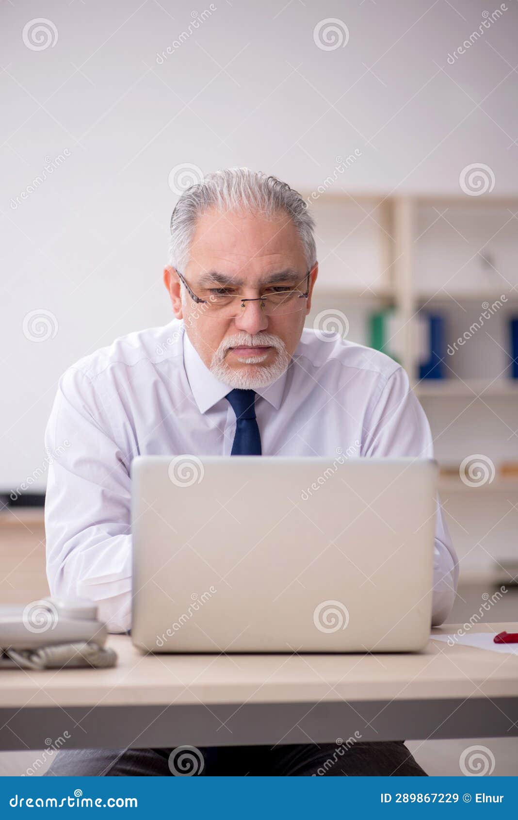 Old Male Employee Working in the Office Stock Image - Image of ...