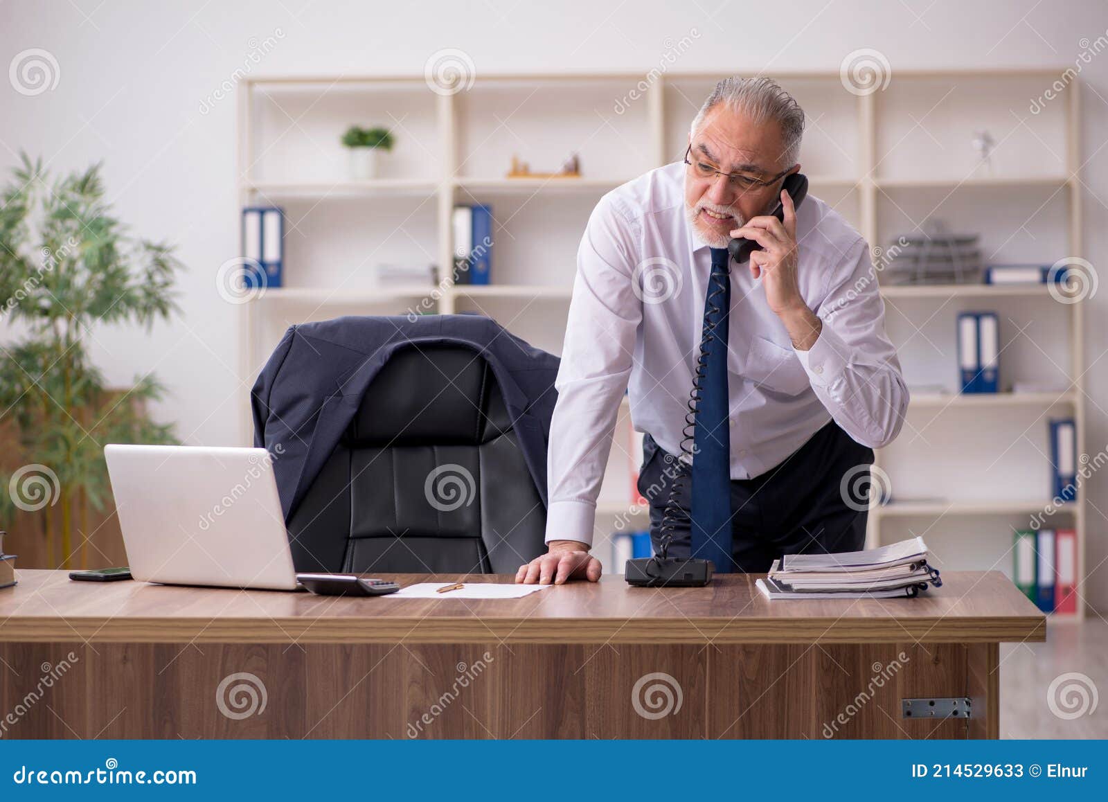 Old Male Employee Working in the Office Stock Image - Image of ...