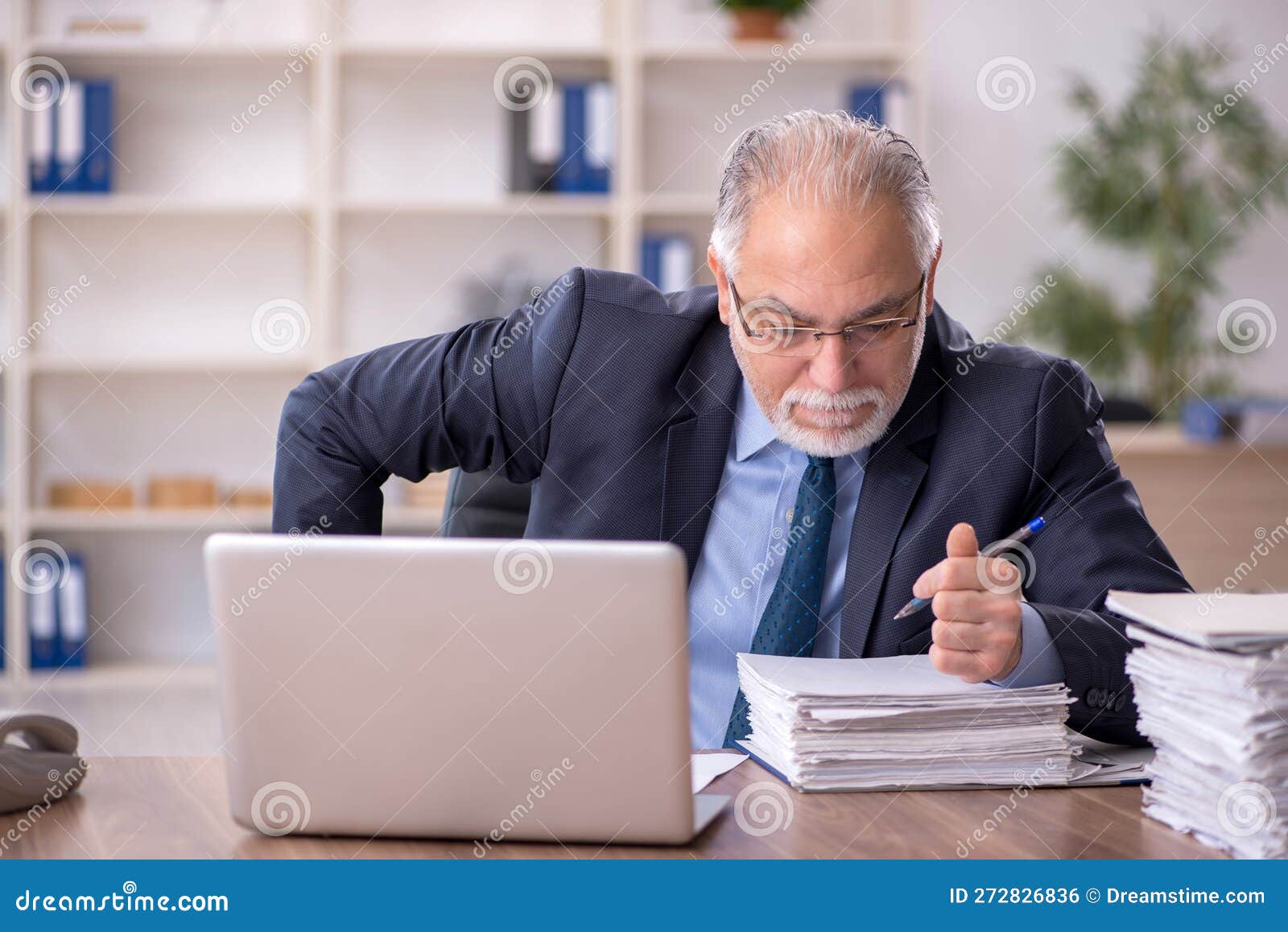 Old Male Employee Working in the Office Stock Photo - Image of ...