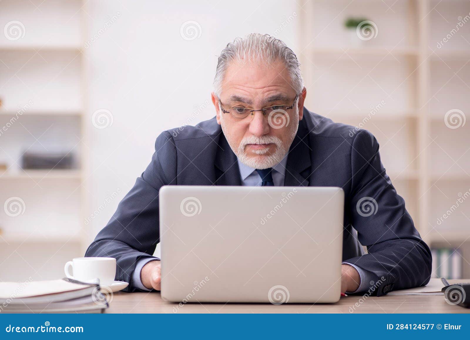 Old Male Employee Working in the Office Stock Image - Image of ...