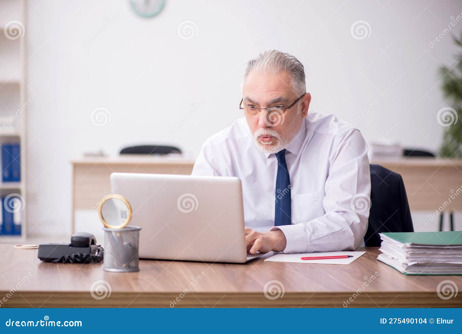 Old Male Employee Working in the Office Stock Photo - Image of office ...