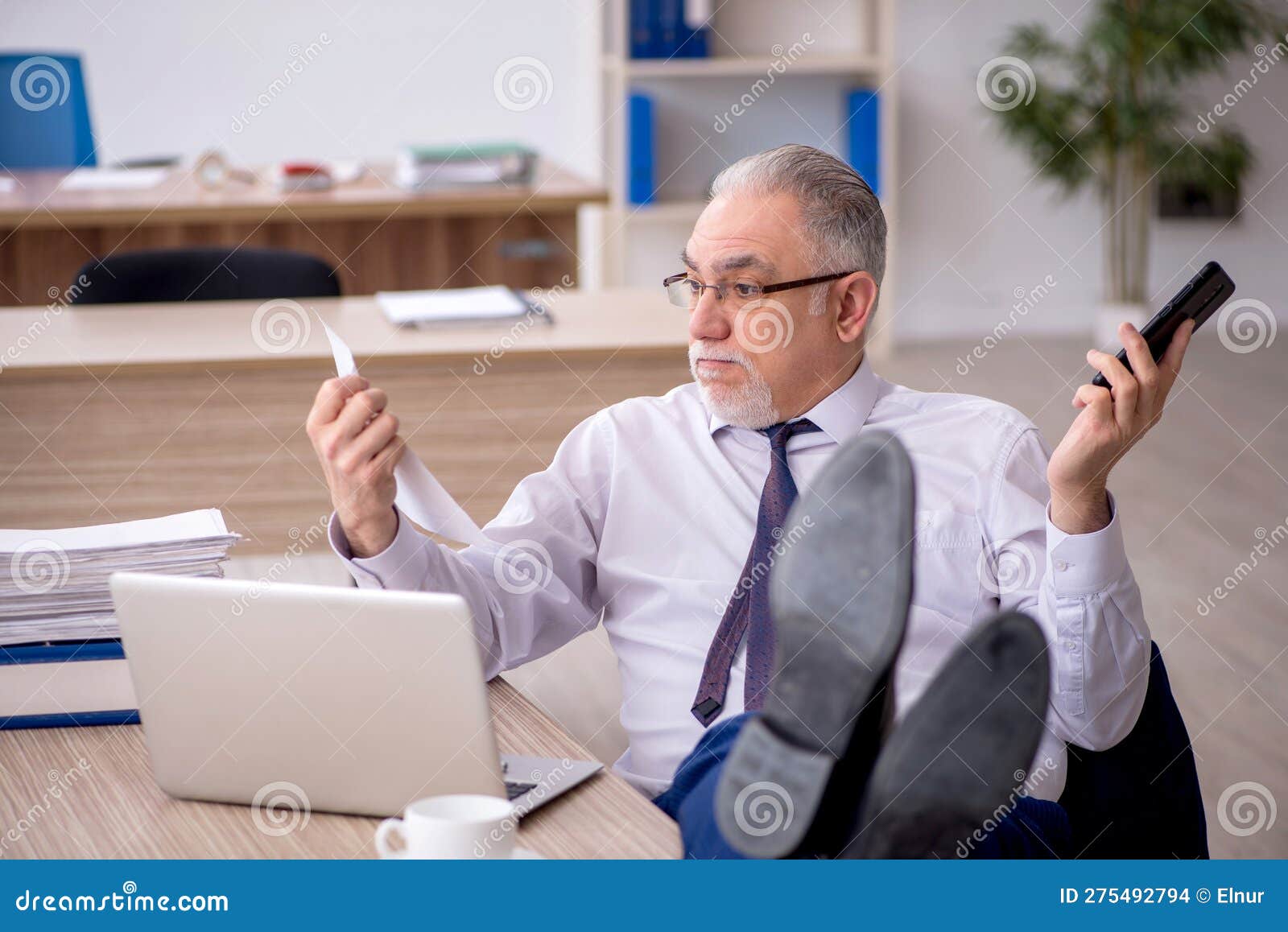 Old Male Employee Working in the Office Stock Photo - Image of manager ...