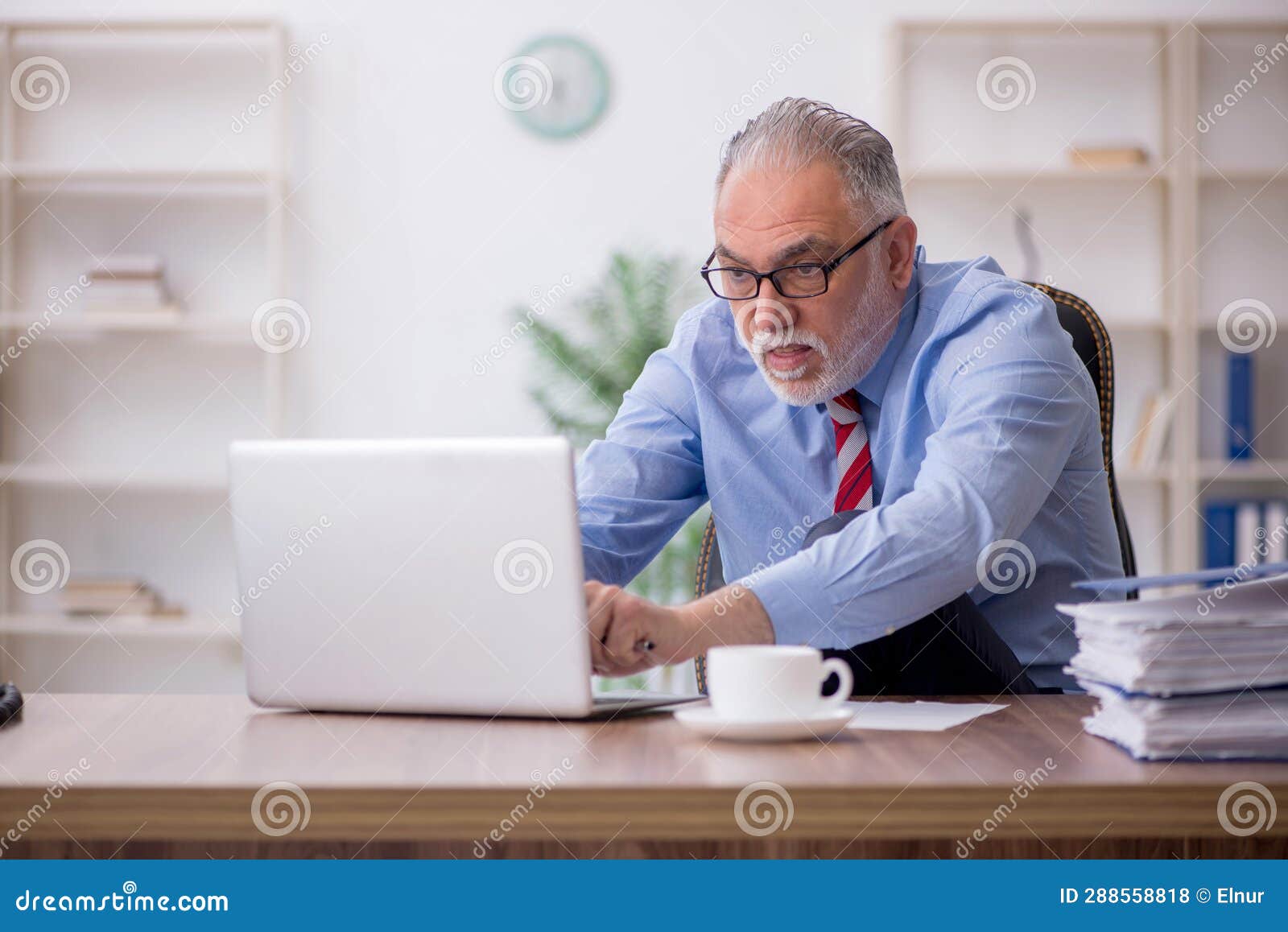 Old Male Employee Working in the Office Stock Photo - Image of ...