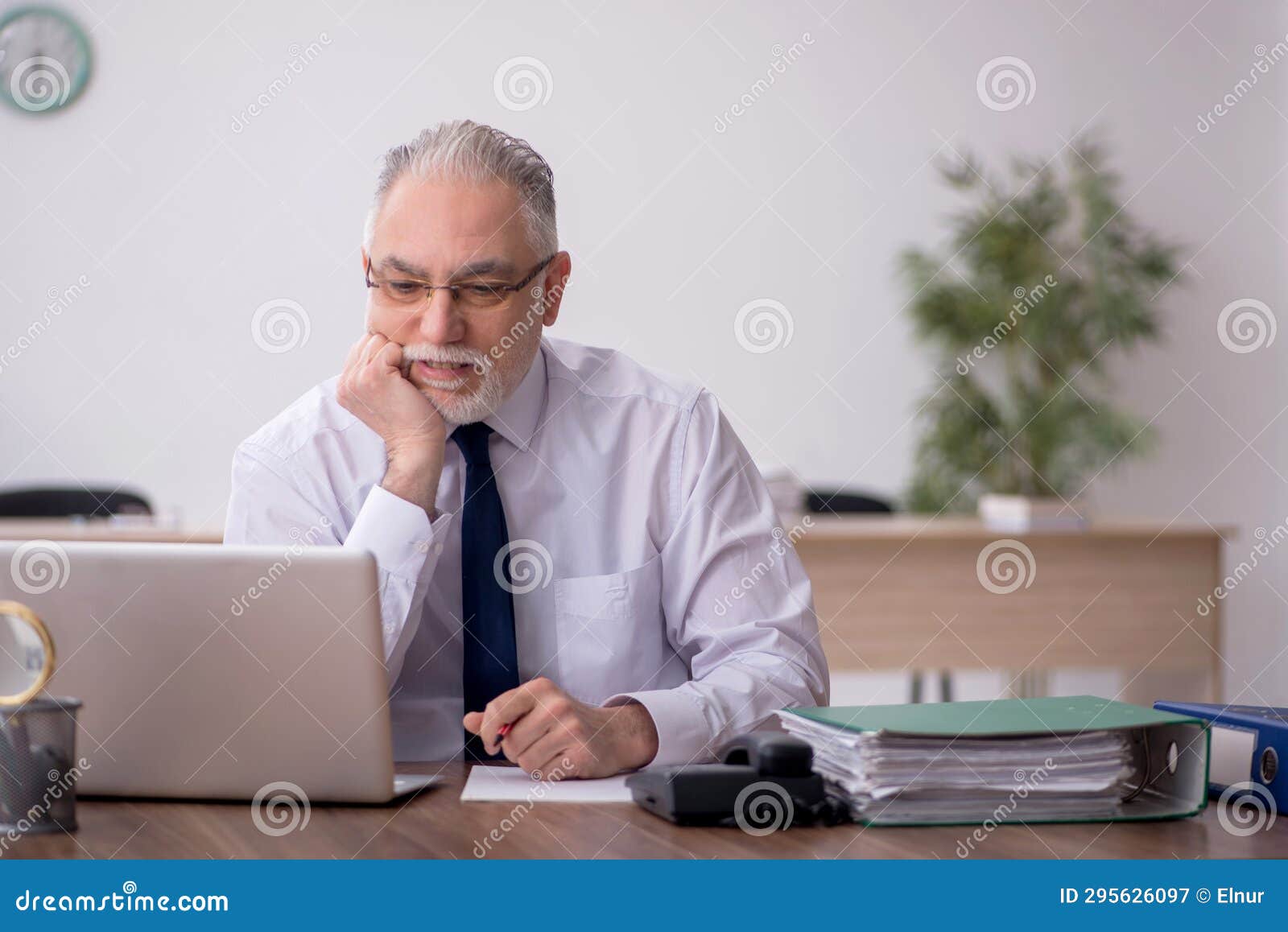 Old Male Employee Working in the Office Stock Image - Image of computer ...