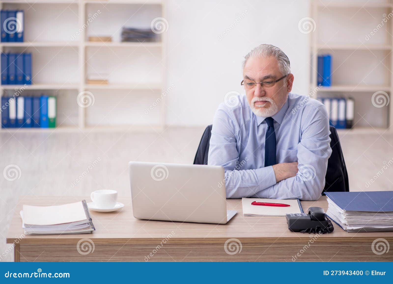 Old Male Employee Working in the Office Stock Photo - Image of papers ...