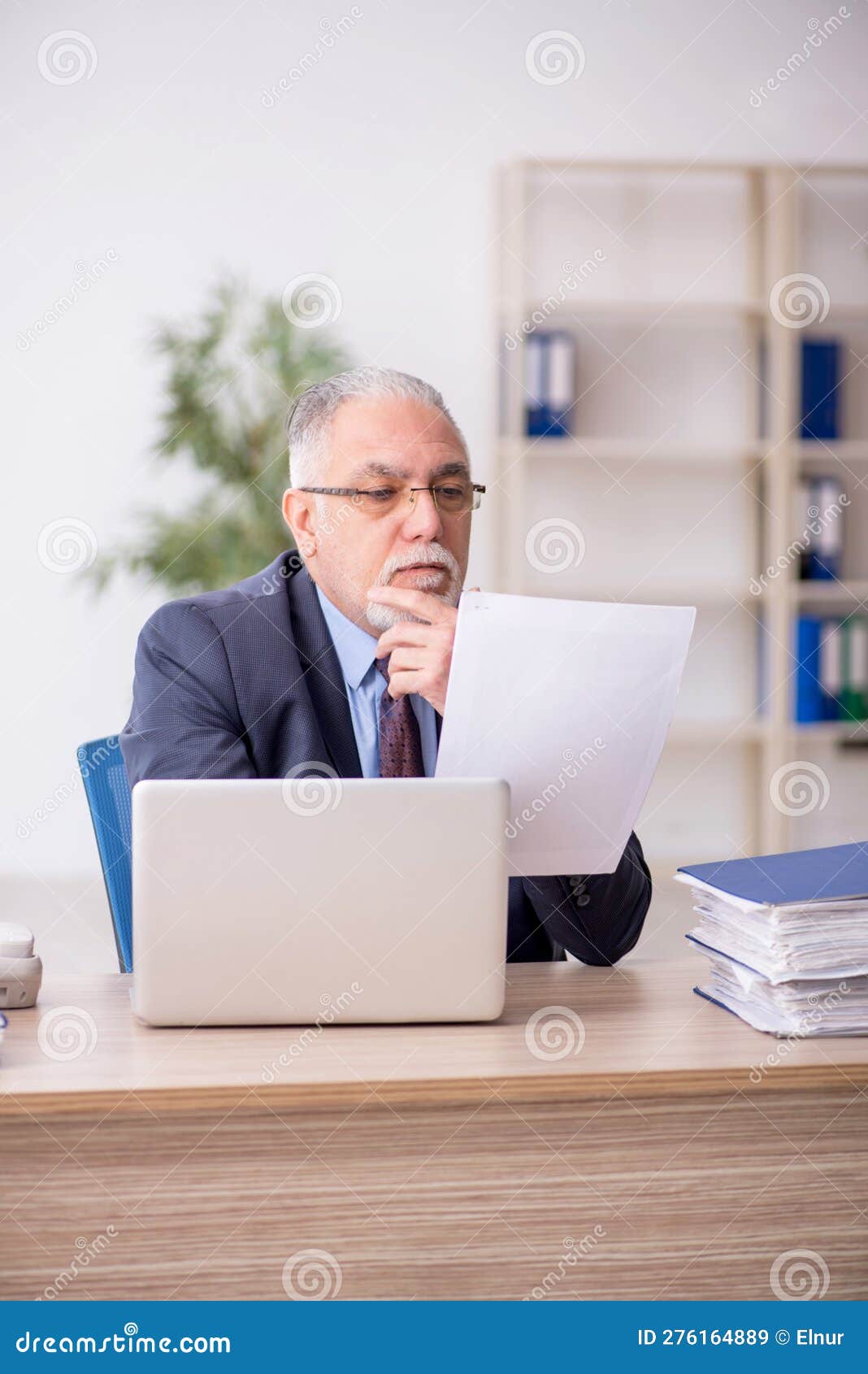Old Male Employee Working in the Office Stock Image - Image of working ...