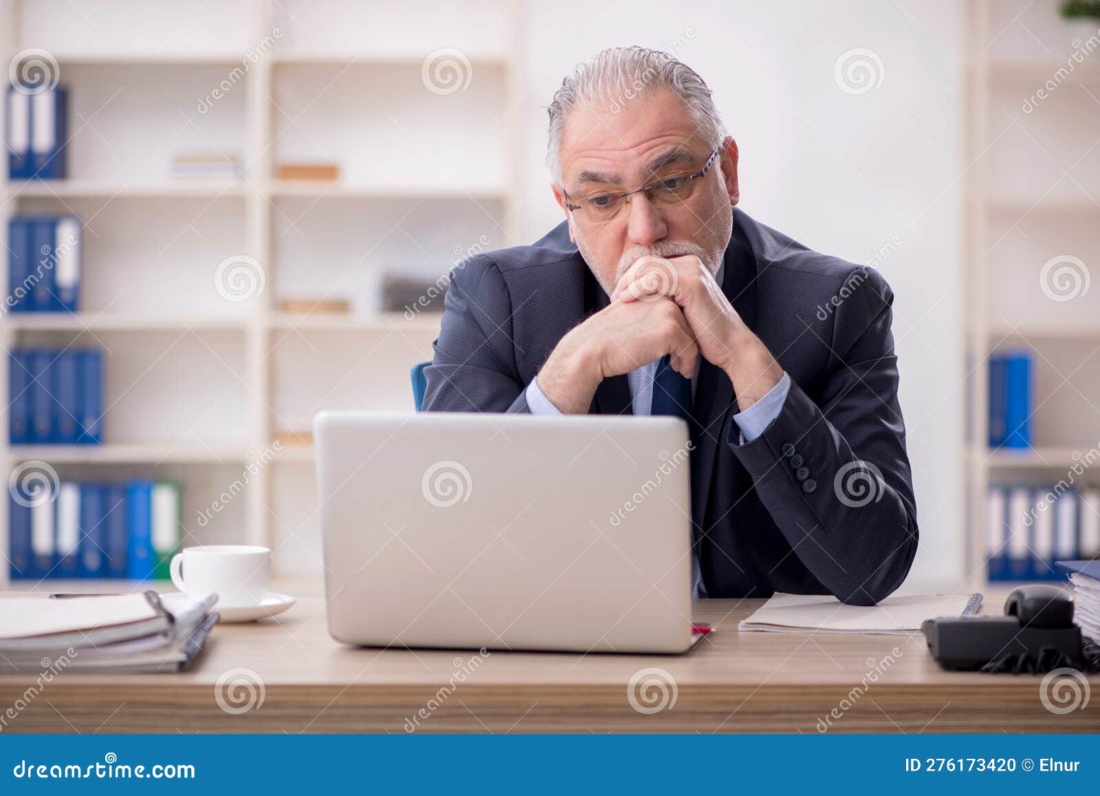 Old Male Employee Working in the Office Stock Photo - Image of focused ...