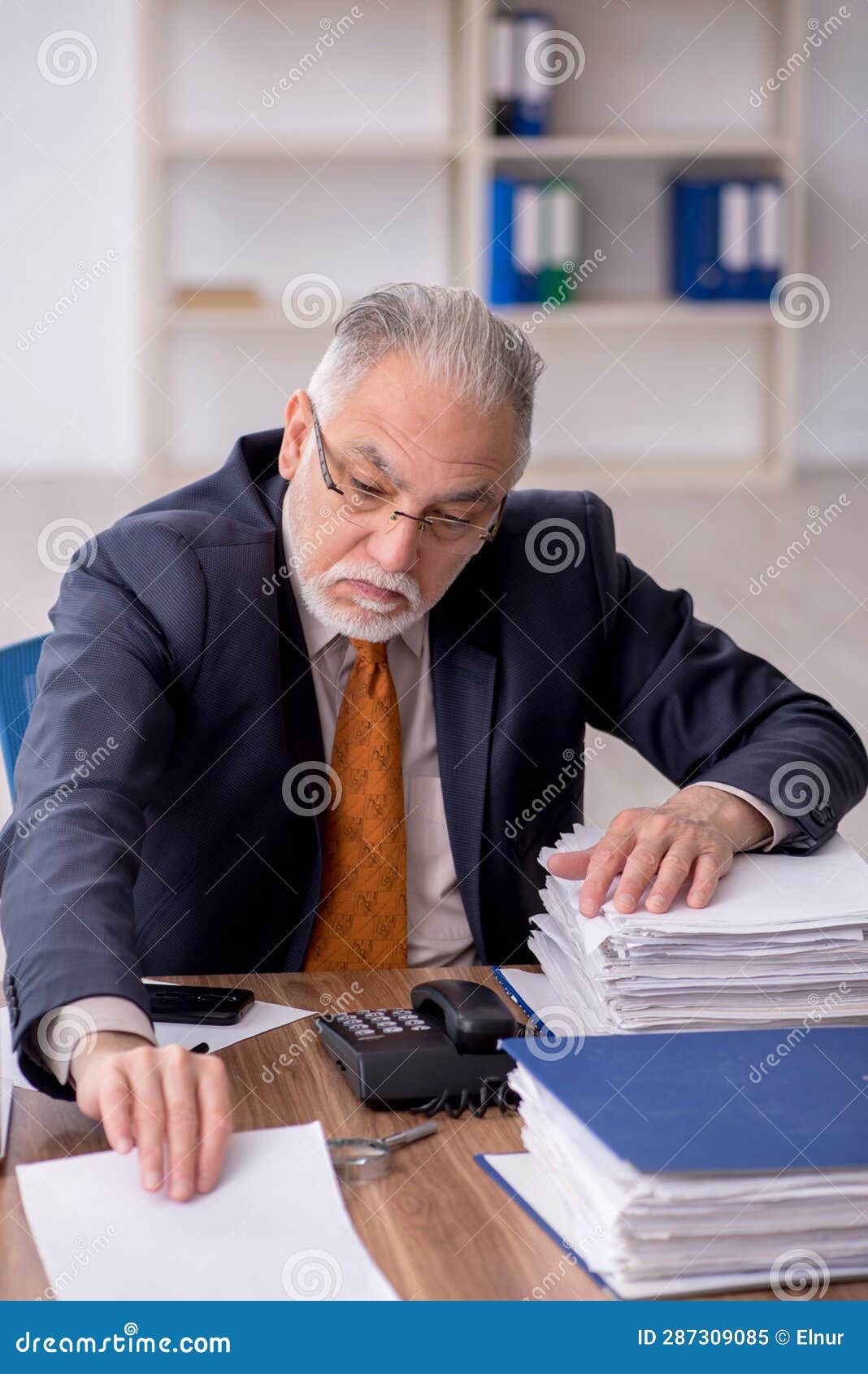 Old Male Employee Working in the Office Stock Image - Image of ...