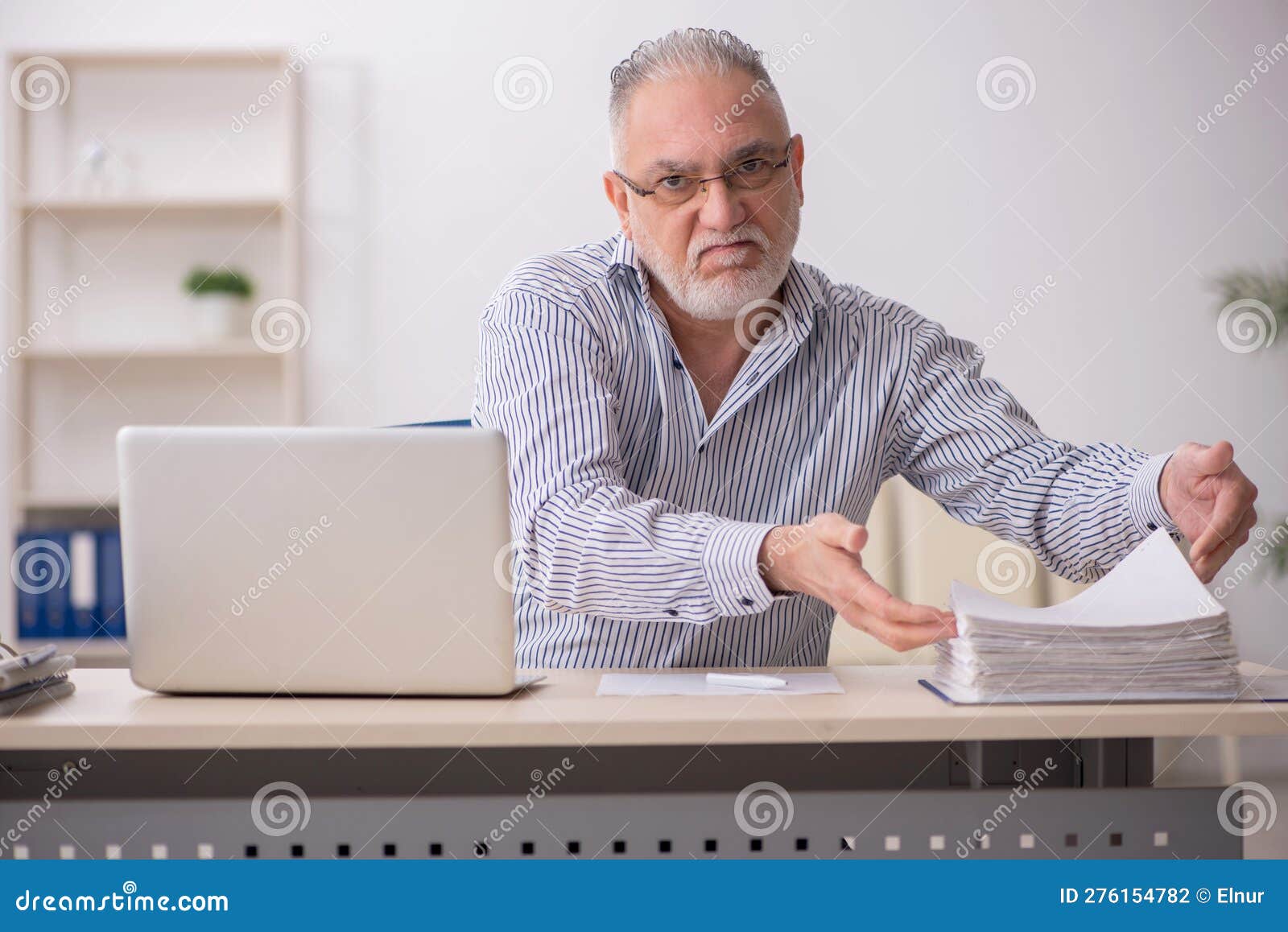 Old Male Employee Working at Workplace Stock Photo - Image of ...