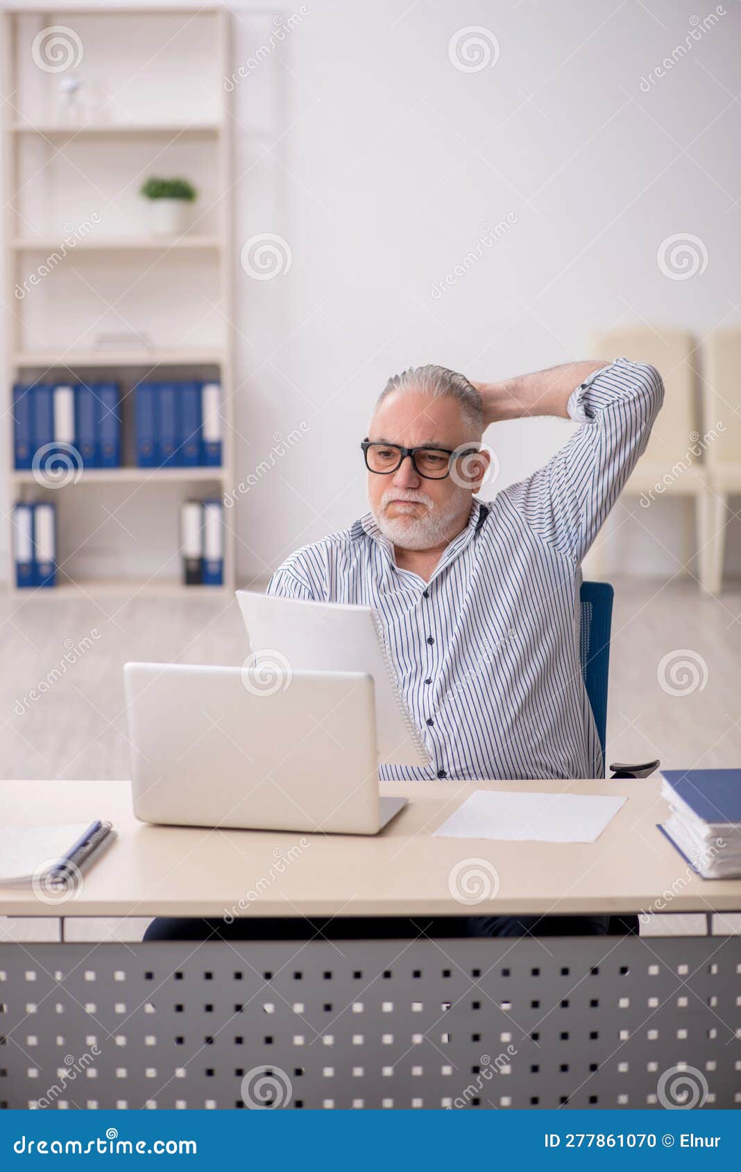 Old Male Employee Working at Workplace Stock Photo - Image of ...