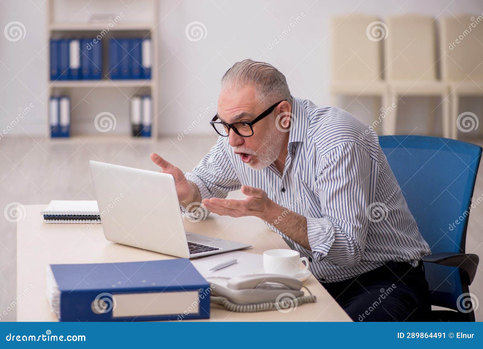 Old Male Employee Working at Workplace Stock Image - Image of social ...
