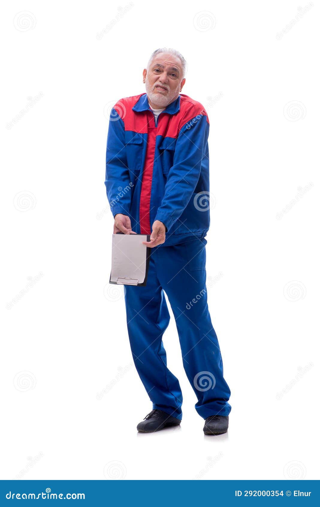 Old Foreman Isolated on White Stock Photo - Image of overalls, upset ...