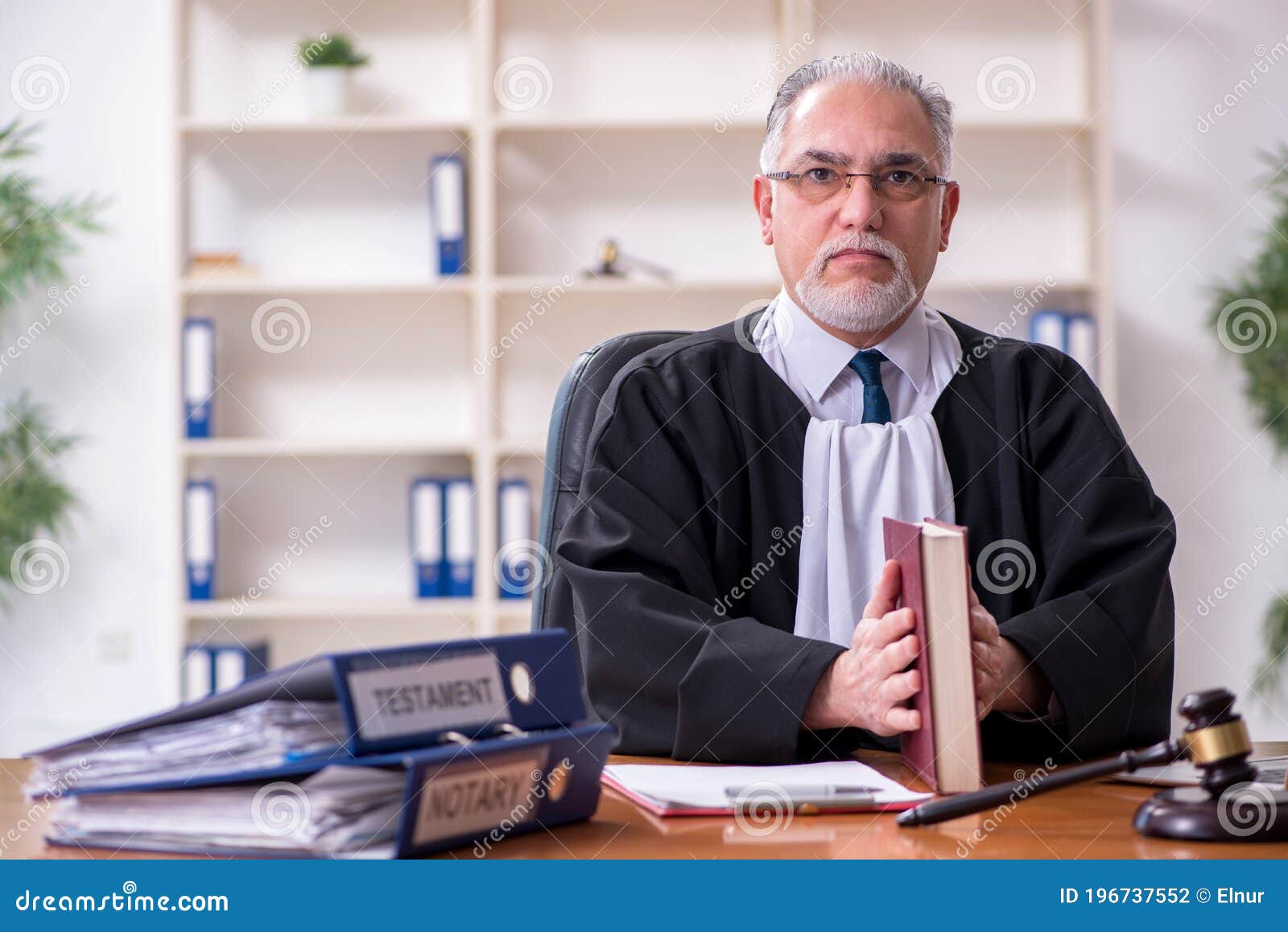 Old Male Judge Working in Courthouse Stock Photo - Image of folders ...