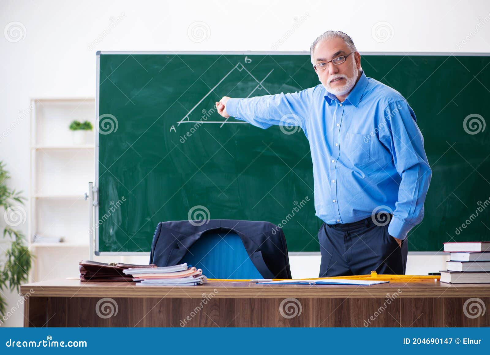Old Male Math Teacher in the Classroom Stock Image - Image of ...